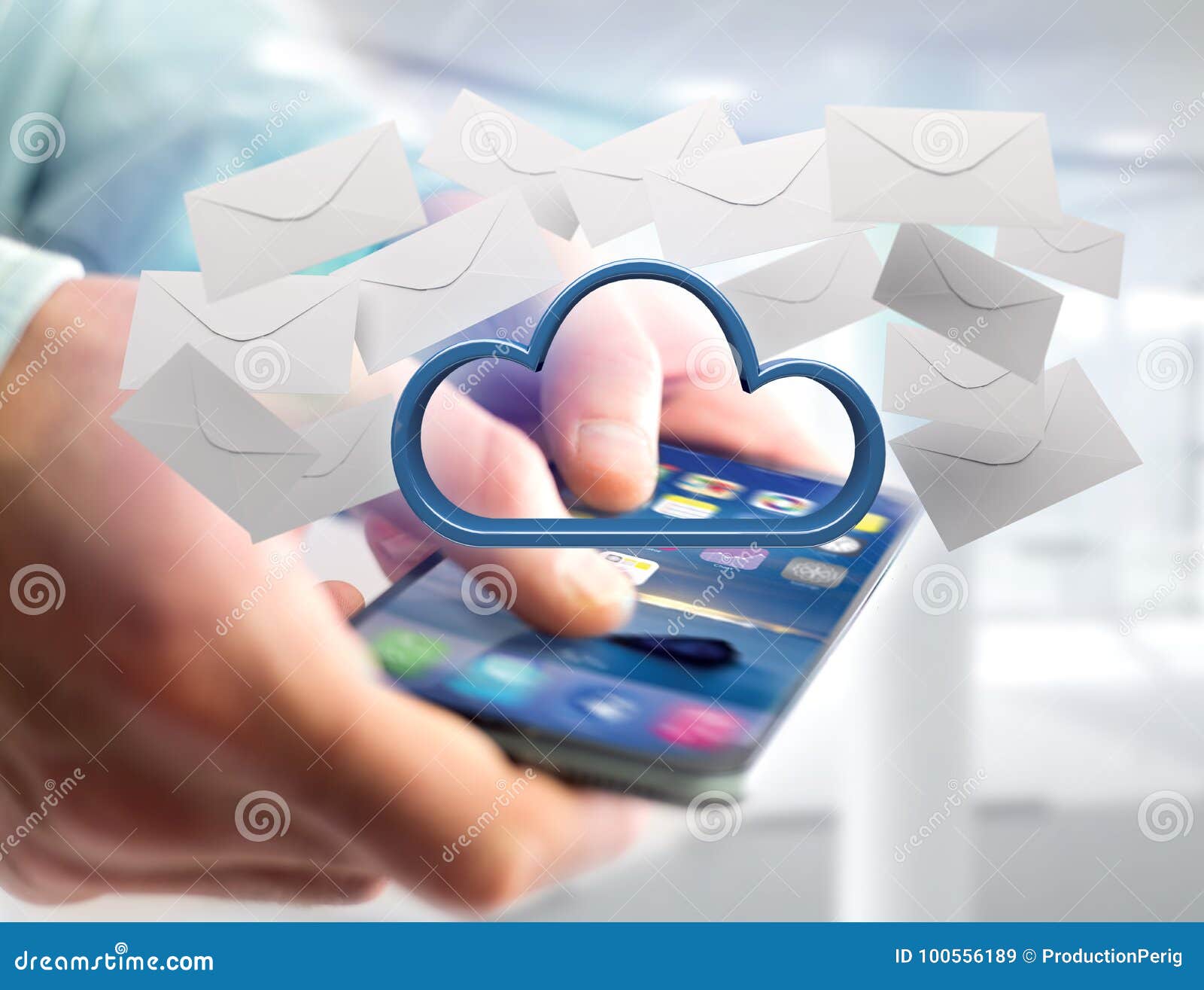 Blue Cloud Surrounded by Realistic Envelope Email Displayed on a Stock ...