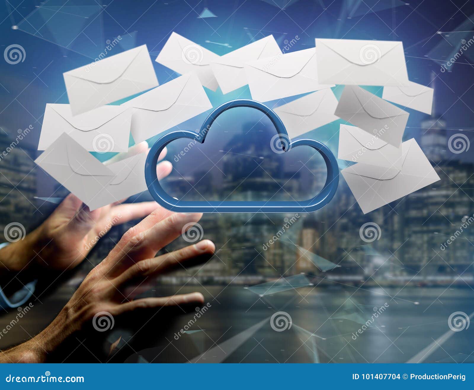Blue Cloud Surrounded by Realistic Envelope Email Displayed on a Stock ...