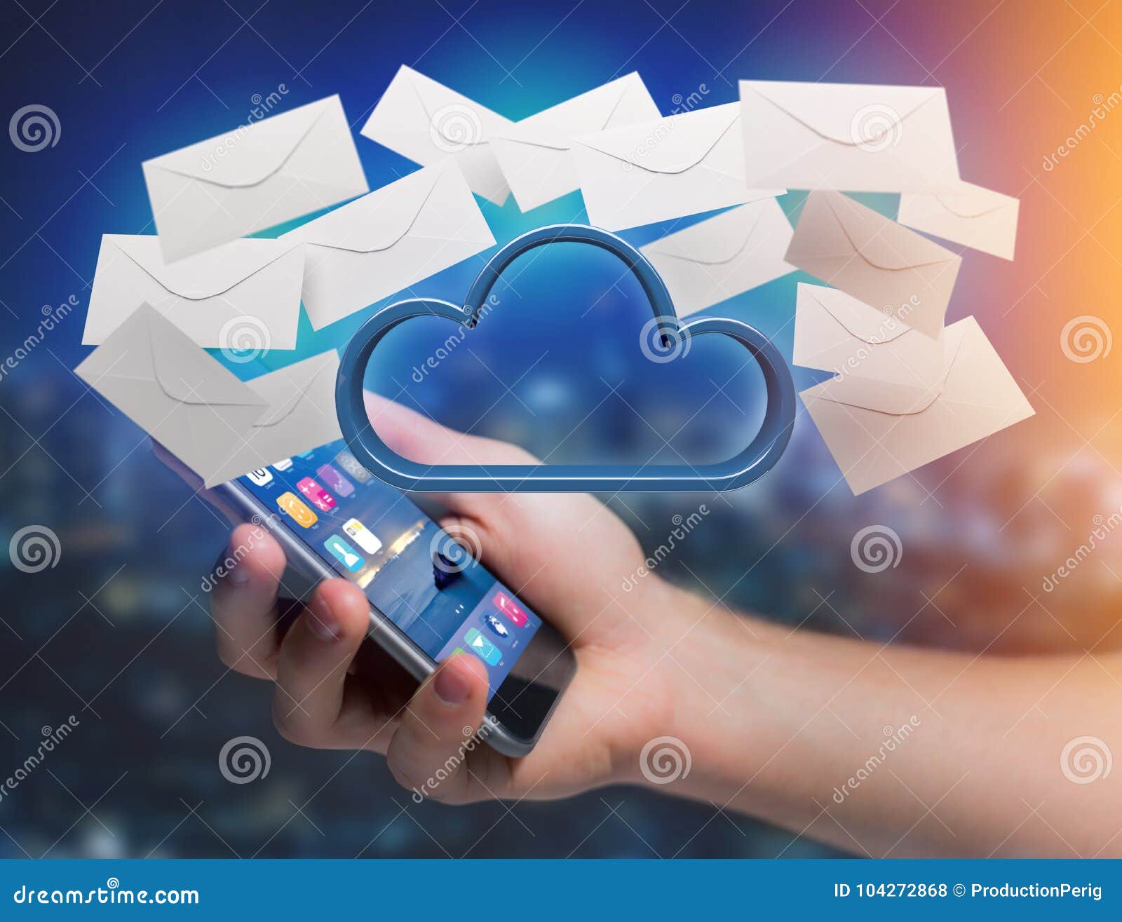 Blue Cloud Surrounded by Realistic Envelope Email Displayed on a Stock ...
