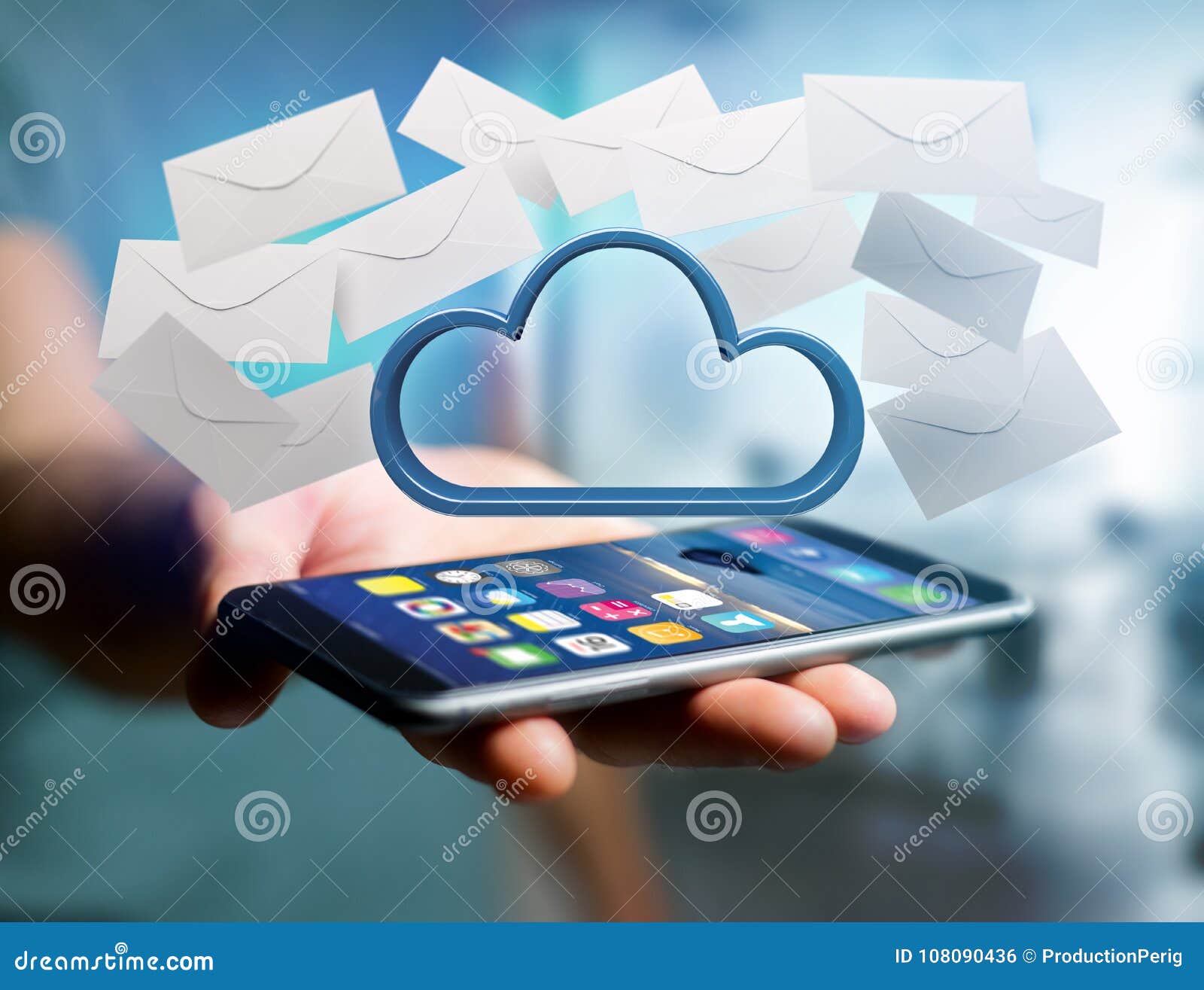 Blue Cloud Surrounded by Realistic Envelope Email Displayed on a Stock ...