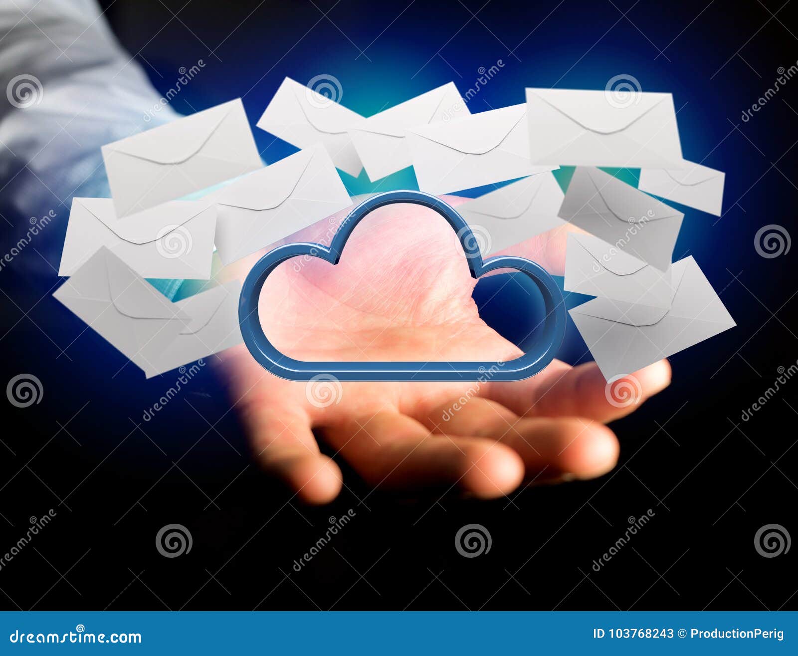 Blue Cloud Surrounded by Realistic Envelope Email Displayed on a Stock ...