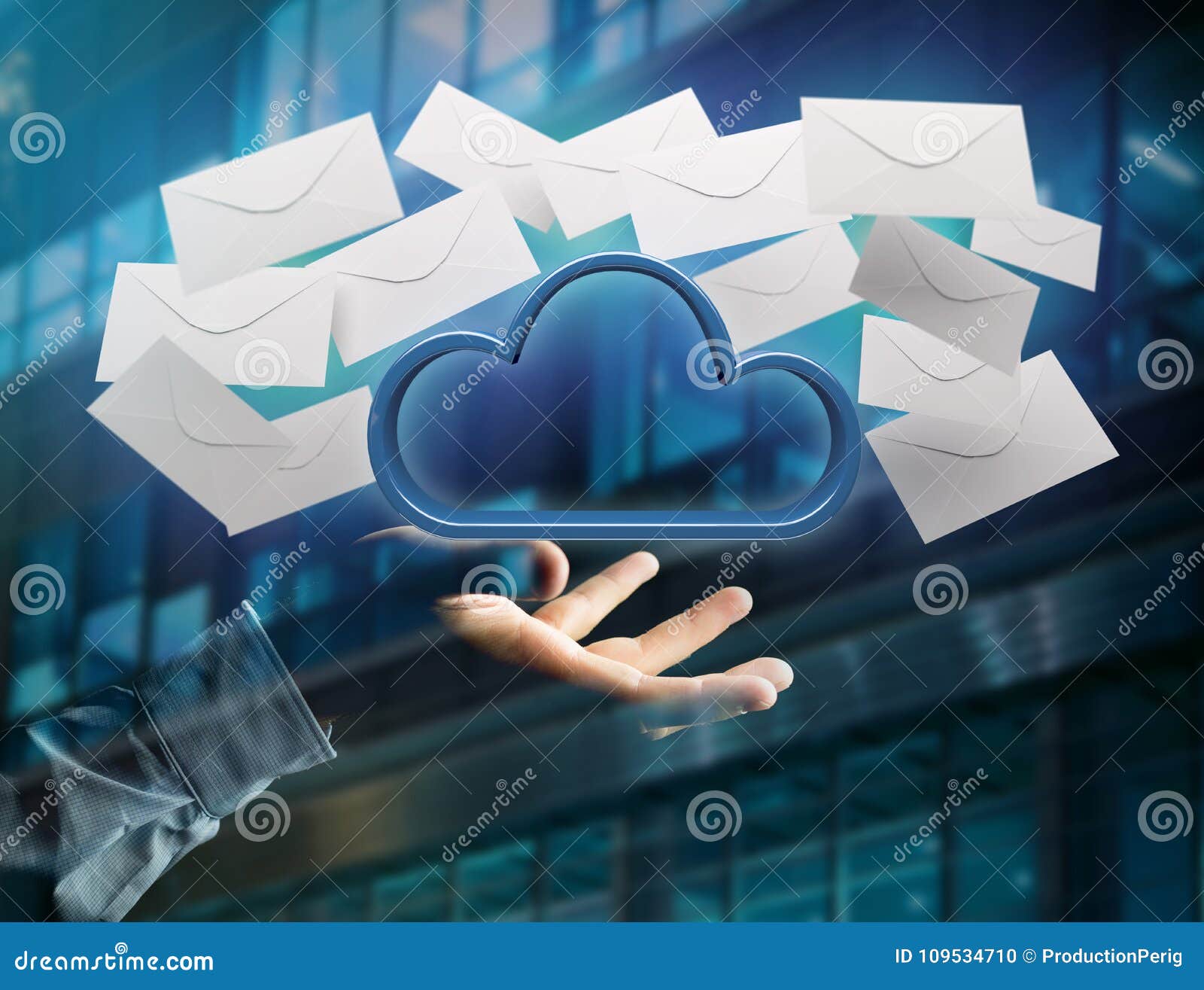 Blue Cloud Surrounded by Realistic Envelope Email Displayed on a Stock ...
