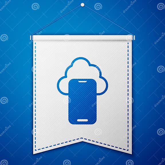Blue Cloud Technology Data Transfer and Storage Icon Isolated on Blue Background. White Pennant ...