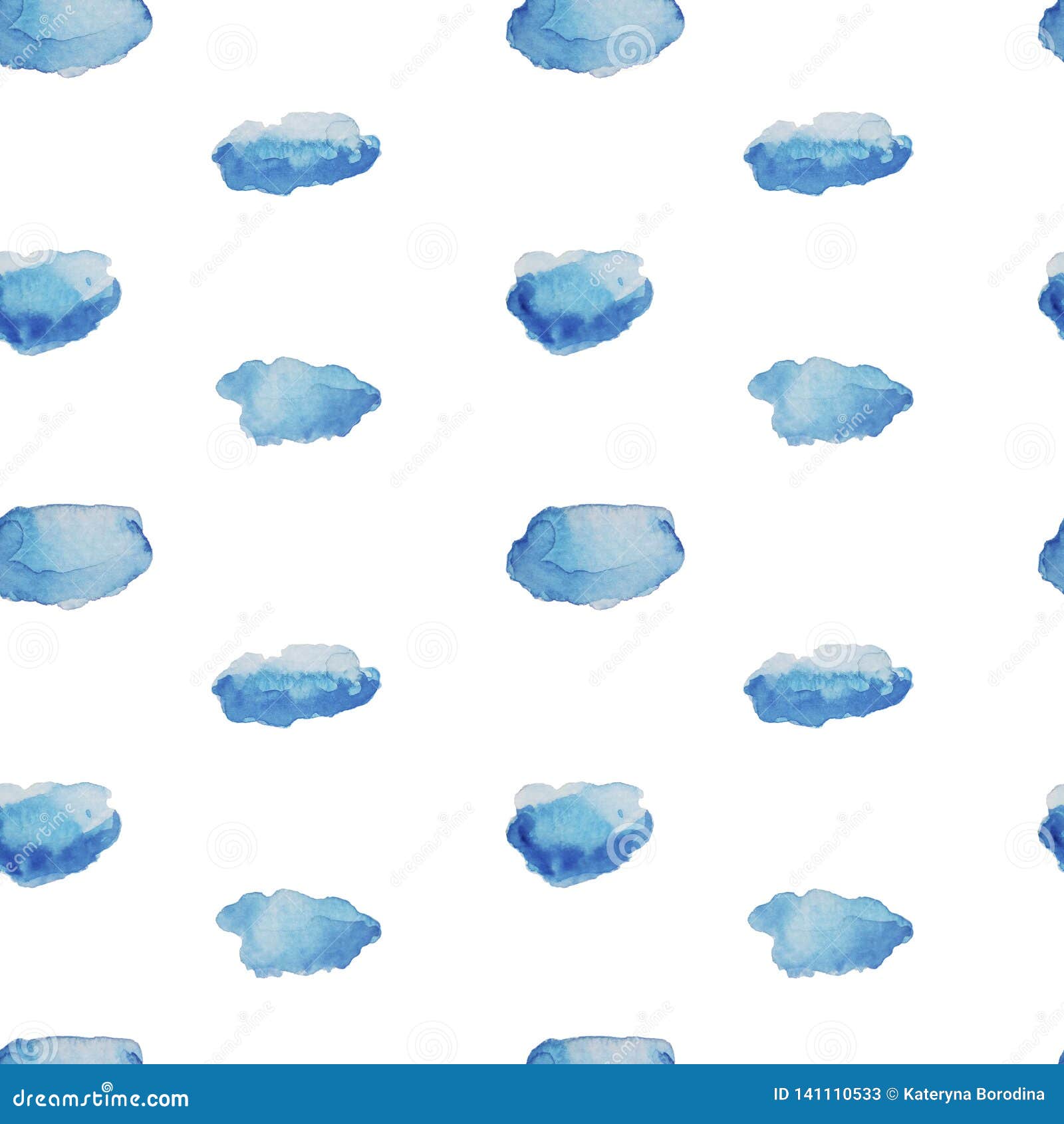 Blue Clouds Pattern, Hand-drawn Watercolor Illustration, Isolated Stock ...