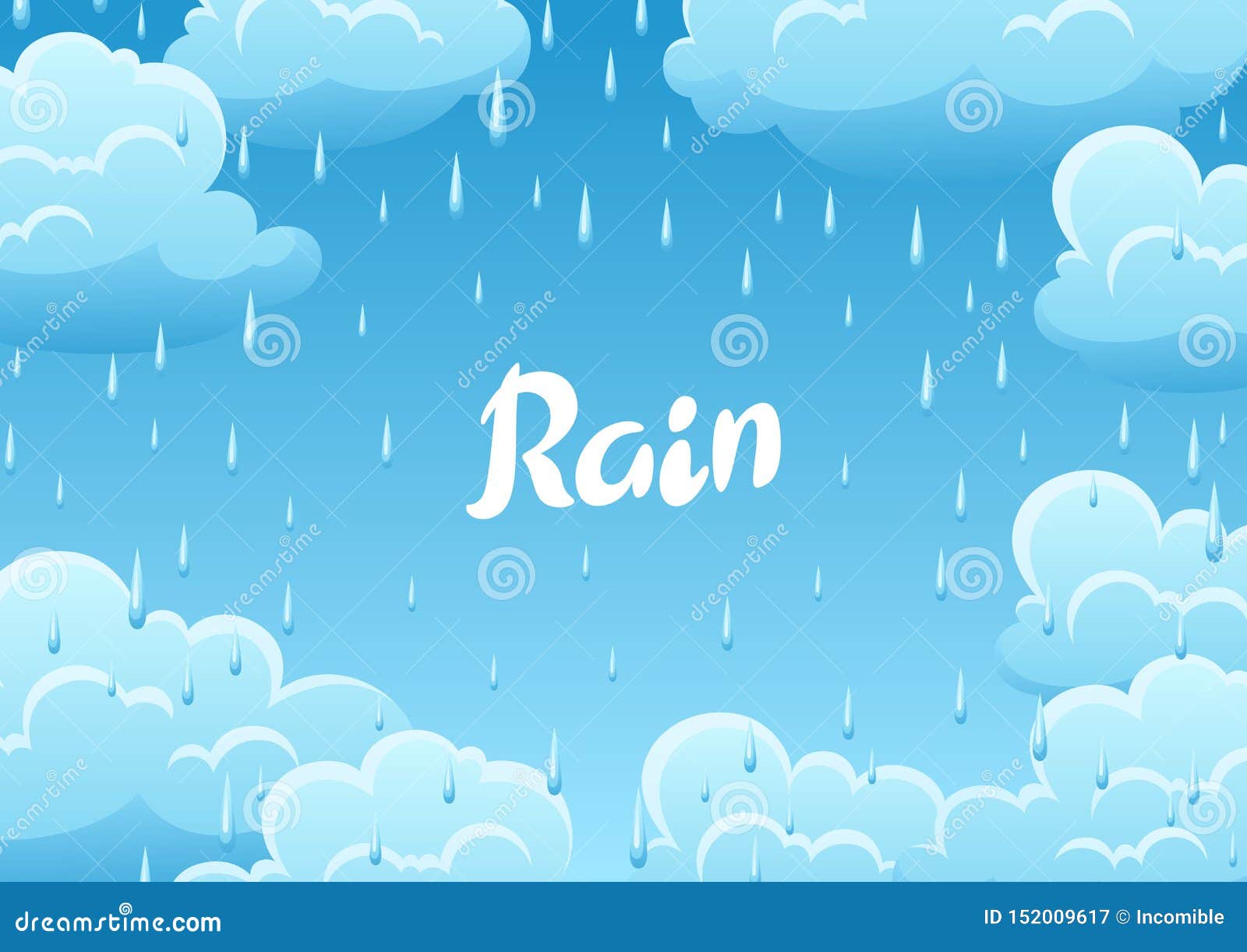 Blue Clouds and Raindrops on White Background. Stock Vector ...