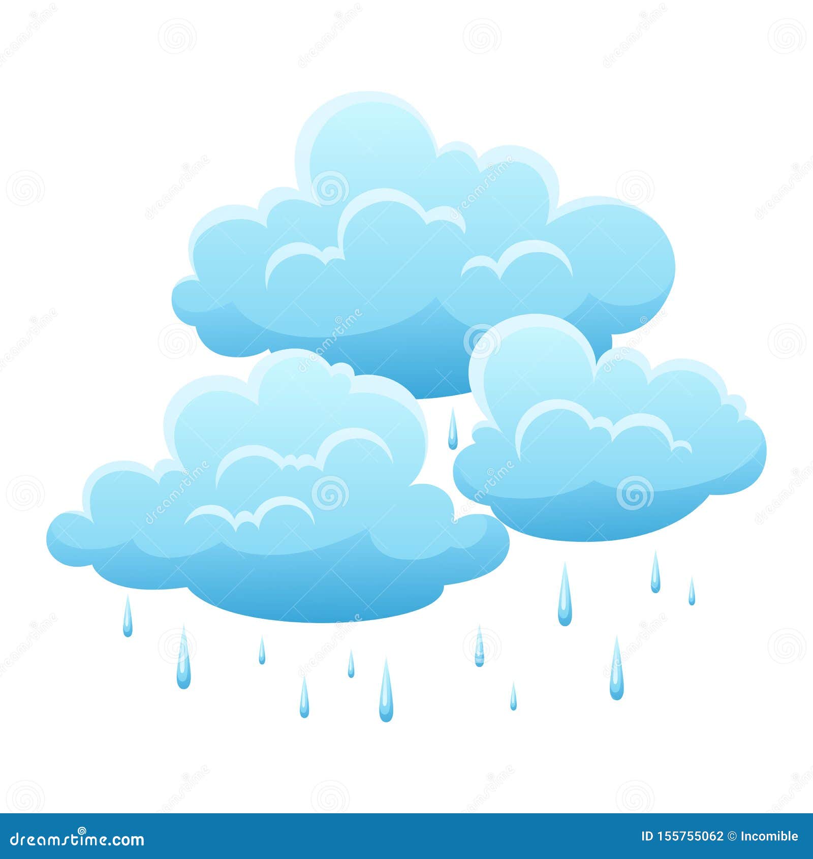 Blue Clouds and Raindrops on White Background. Stock Vector ...