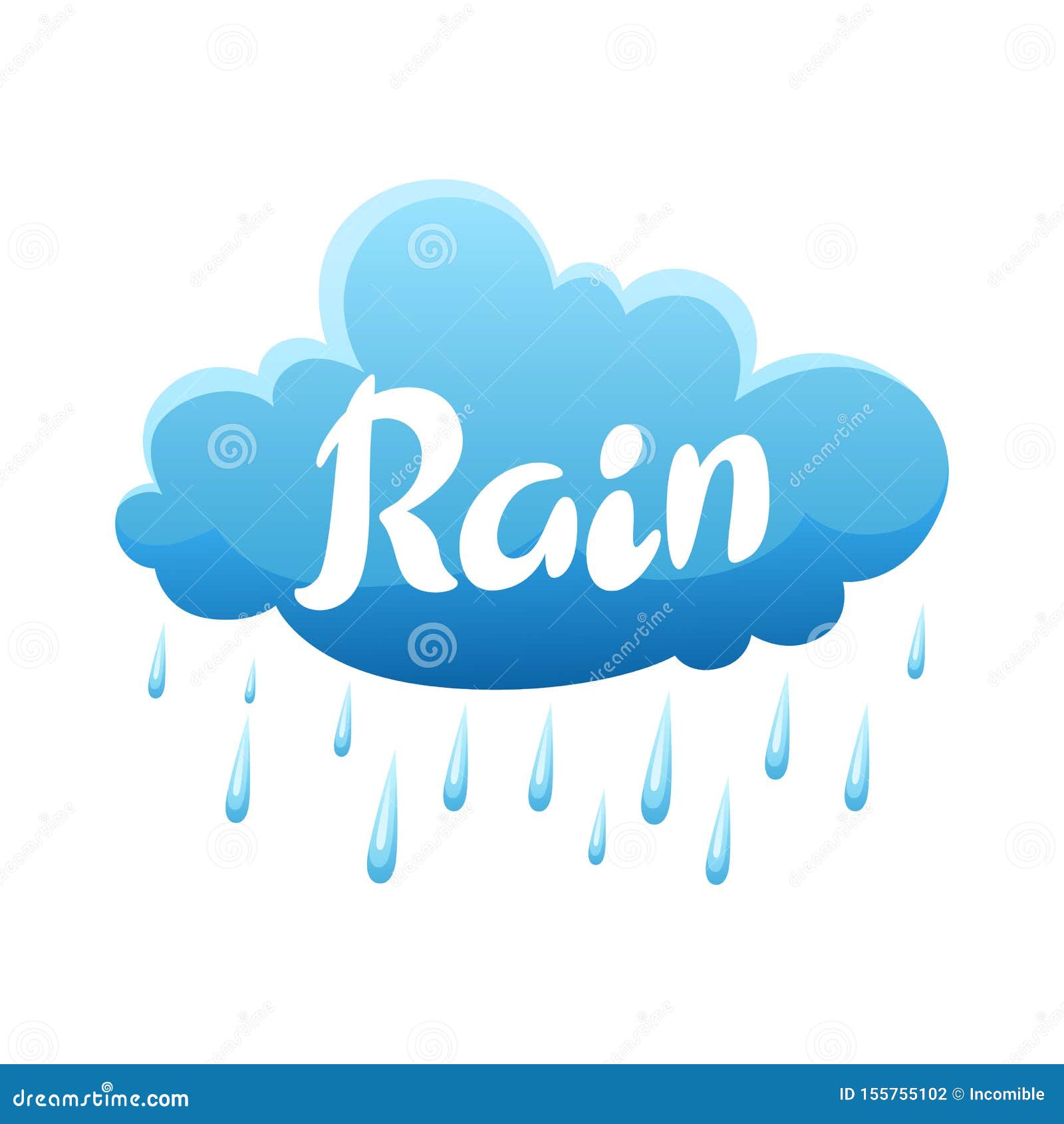 Blue Clouds and Raindrops on White Background. Stock Vector ...