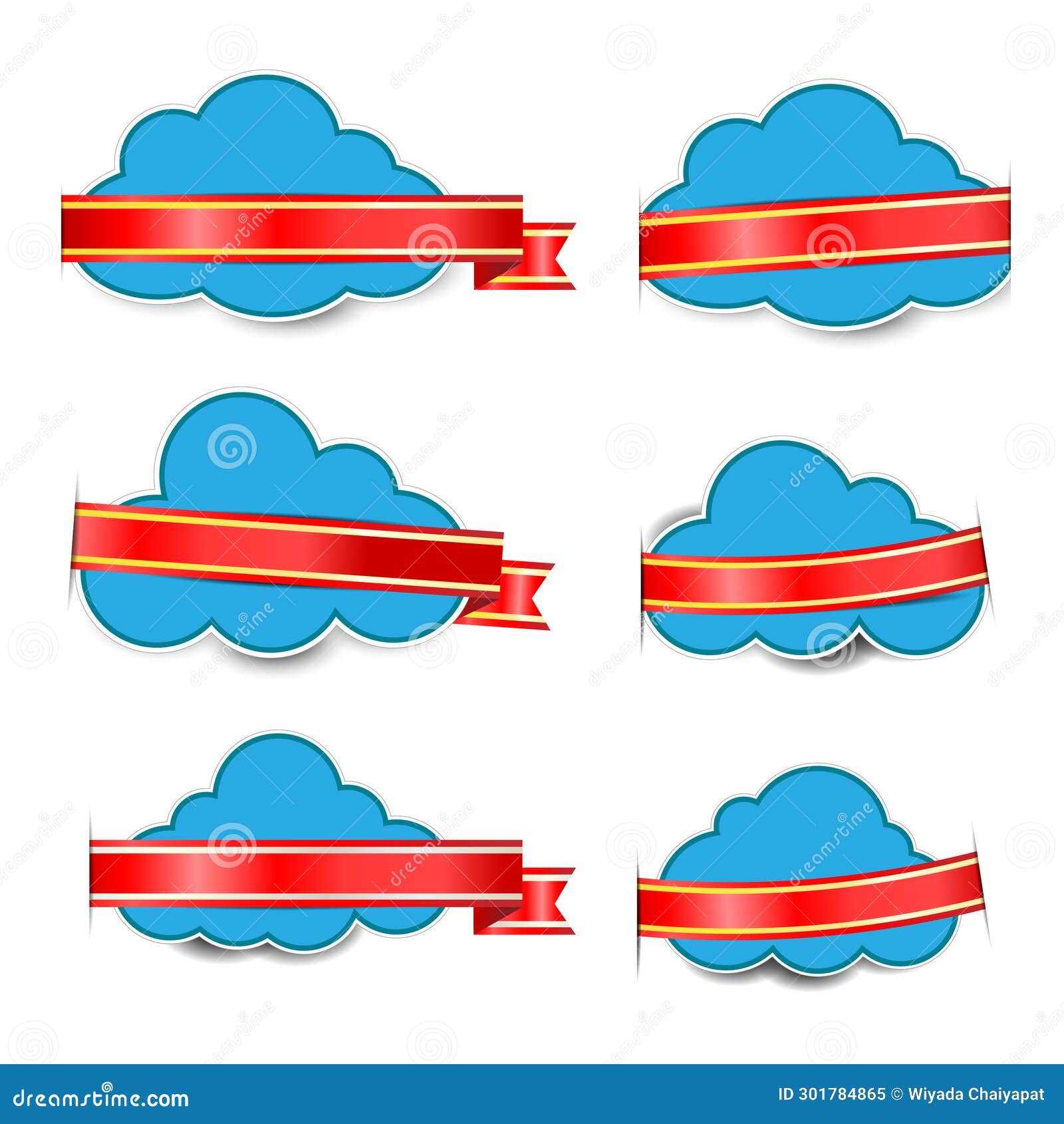 Blue Clouds with Red Gold Ribbon Stock Illustration - Illustration of ...