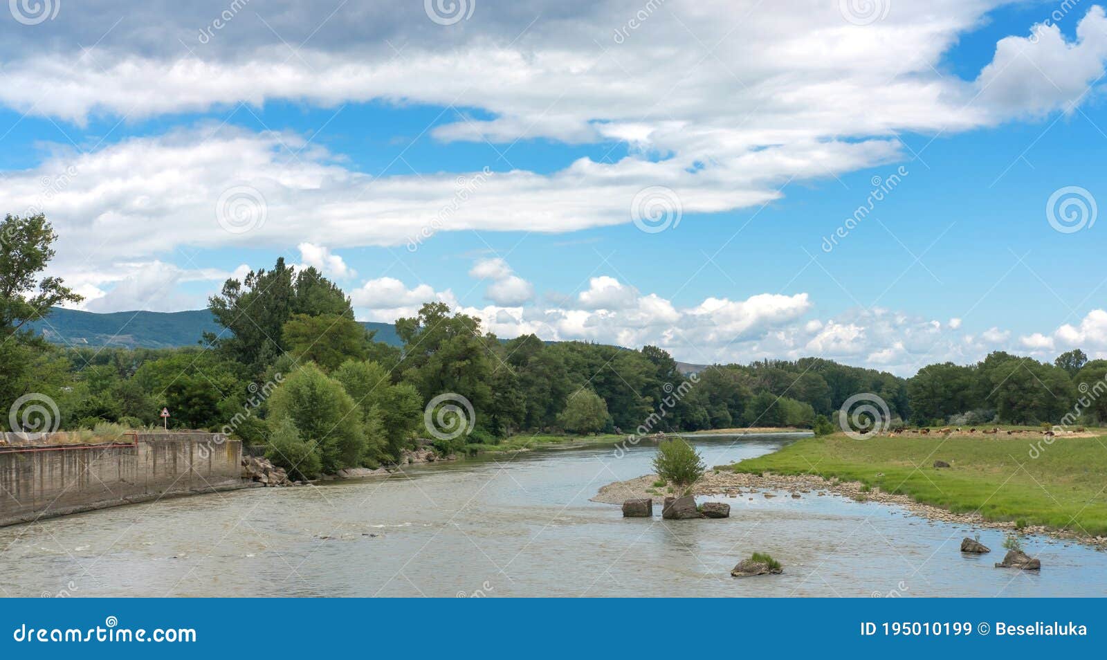 Blue Cloudy Sky Over the Forest and River Stock Image - Image of color ...