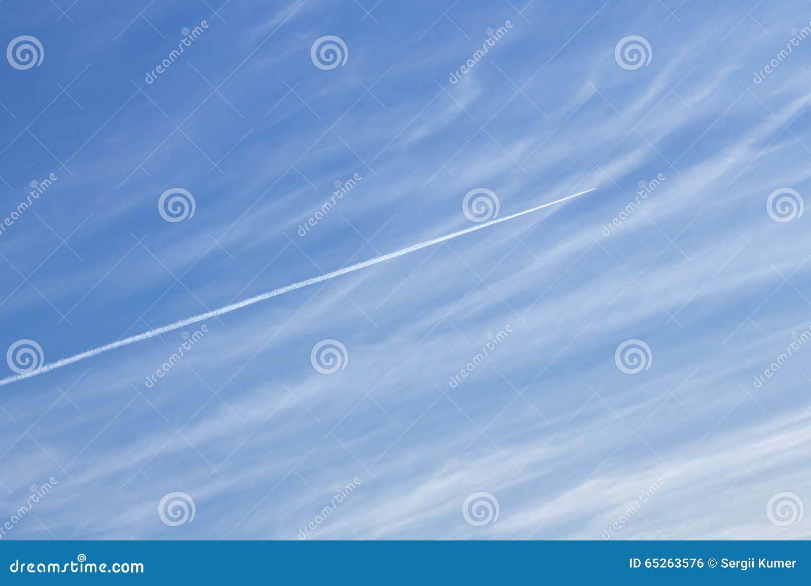 Blue Cloudy Sky with Path of Airplane Stock Photo - Image of path, fast ...
