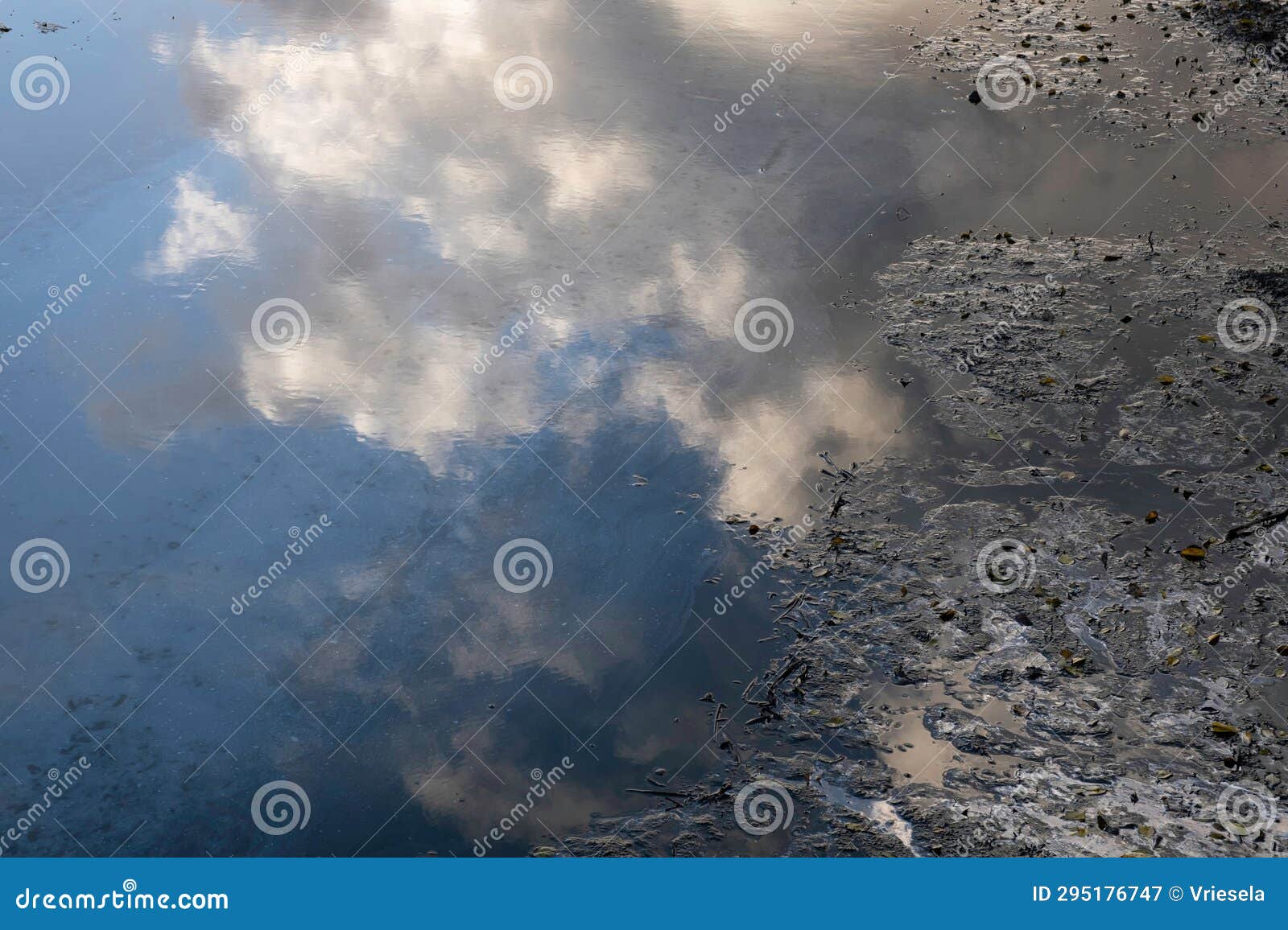 Blue Cloudy Sky Reflected in the Water with Pollution Stock Image ...
