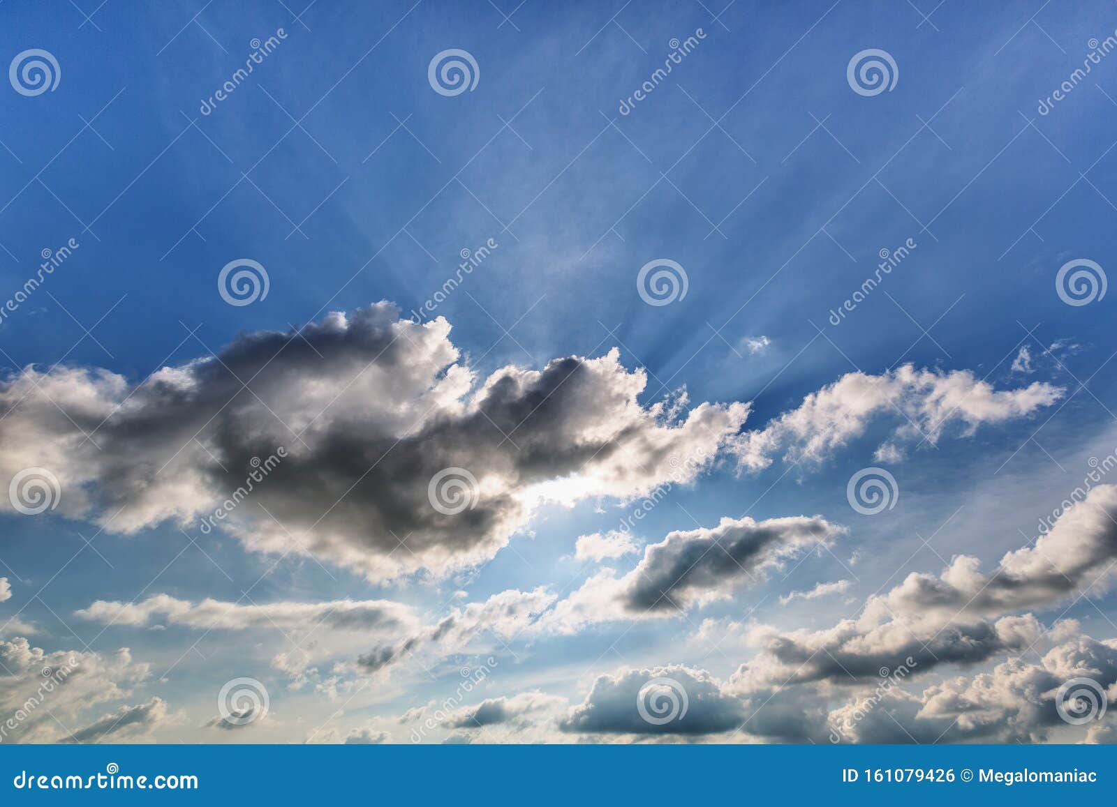 Blue Cloudy Sky with Sun Rays Stock Photo - Image of cloudscape, darken ...