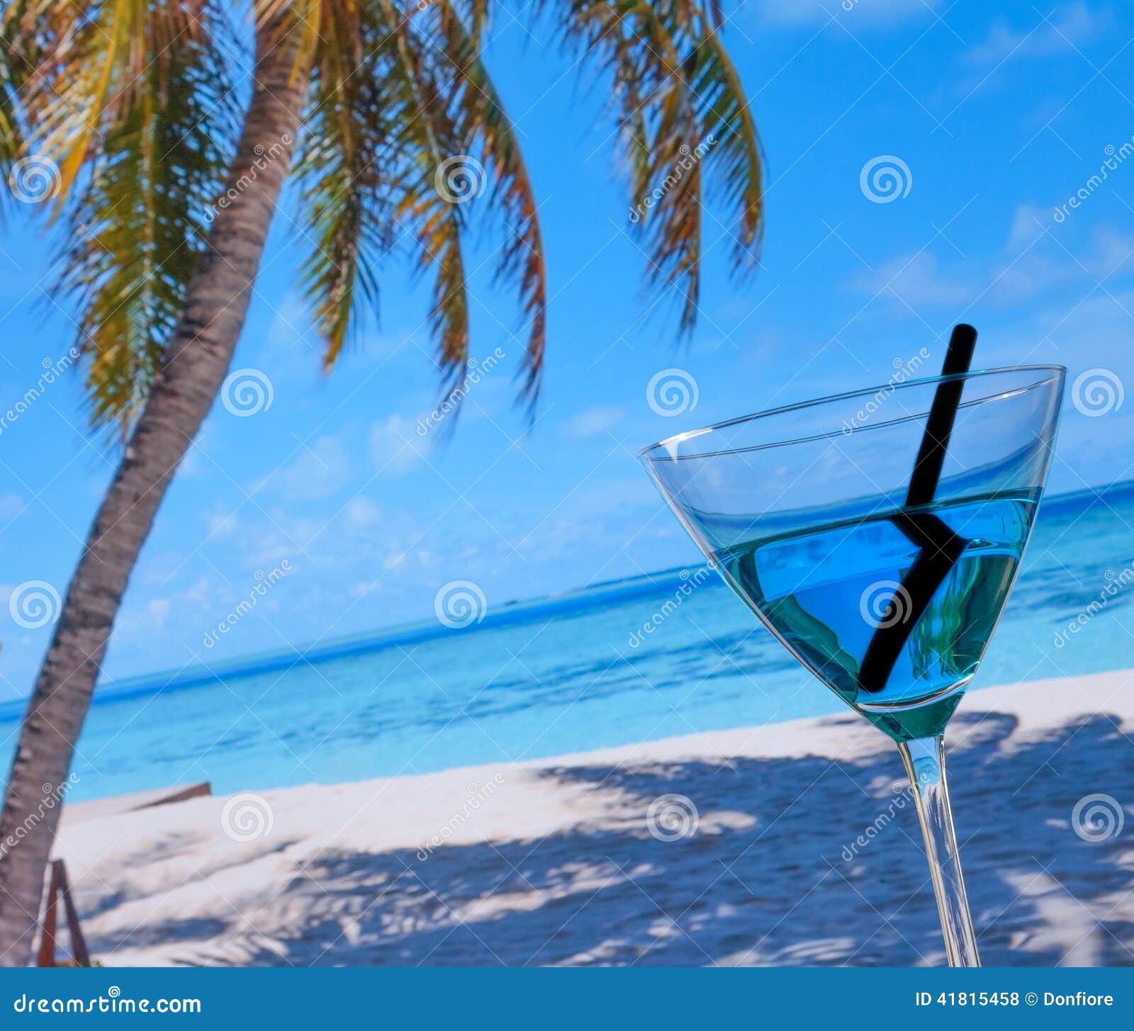 Blue cocktail on beach stock photo. Image of colada, milk - 41815458
