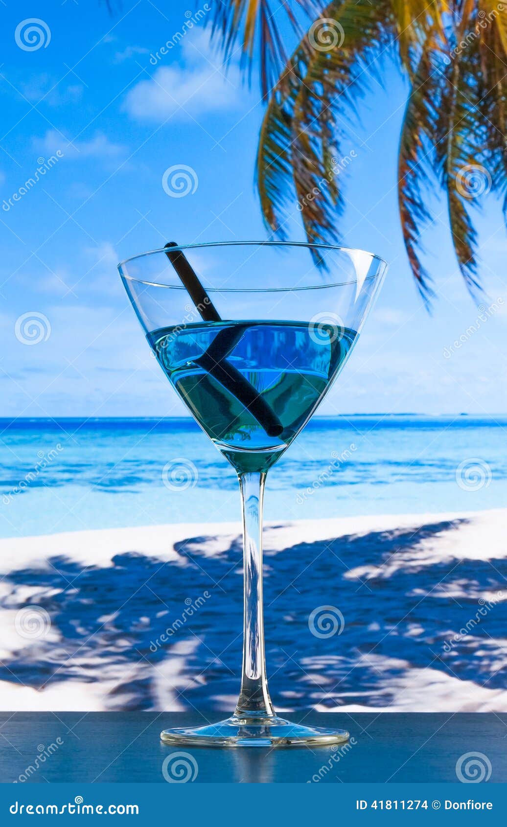 Blue Cocktail on Beach on Wood Table Stock Photo - Image of hurricane ...