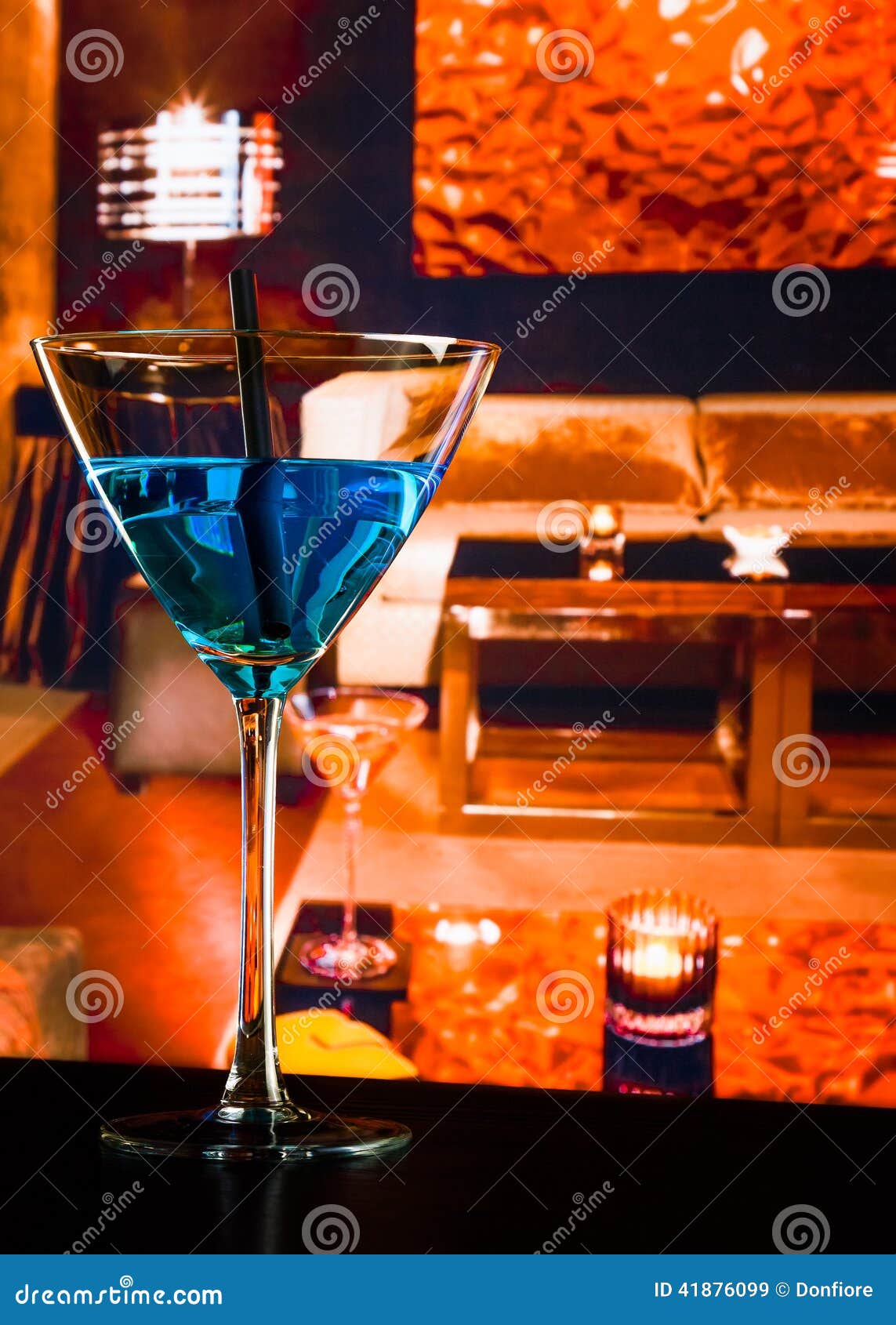 Blue Cocktail Drink on a Lounge Bar Table Stock Image - Image of ...