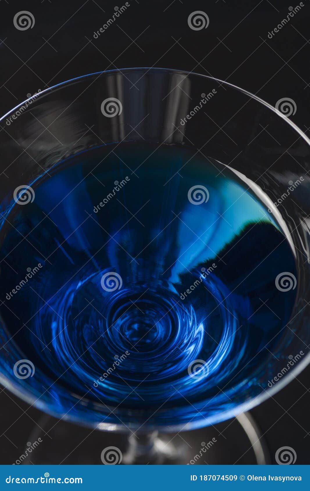 Blue Cocktail in a Glass. View from Above Stock Image - Image of dark ...