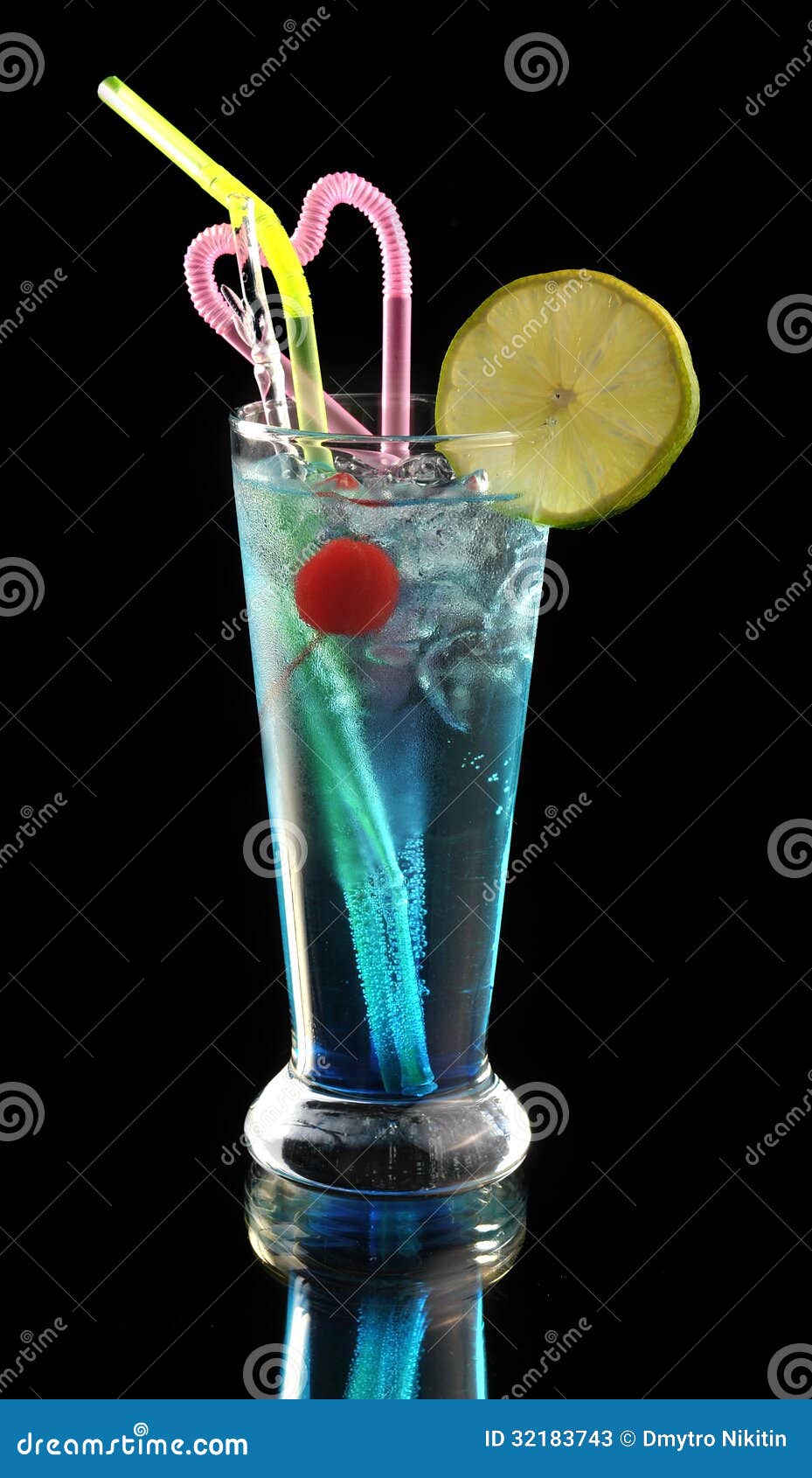 Blue Cocktail with Ice and Lime Stock Image - Image of juice, food ...