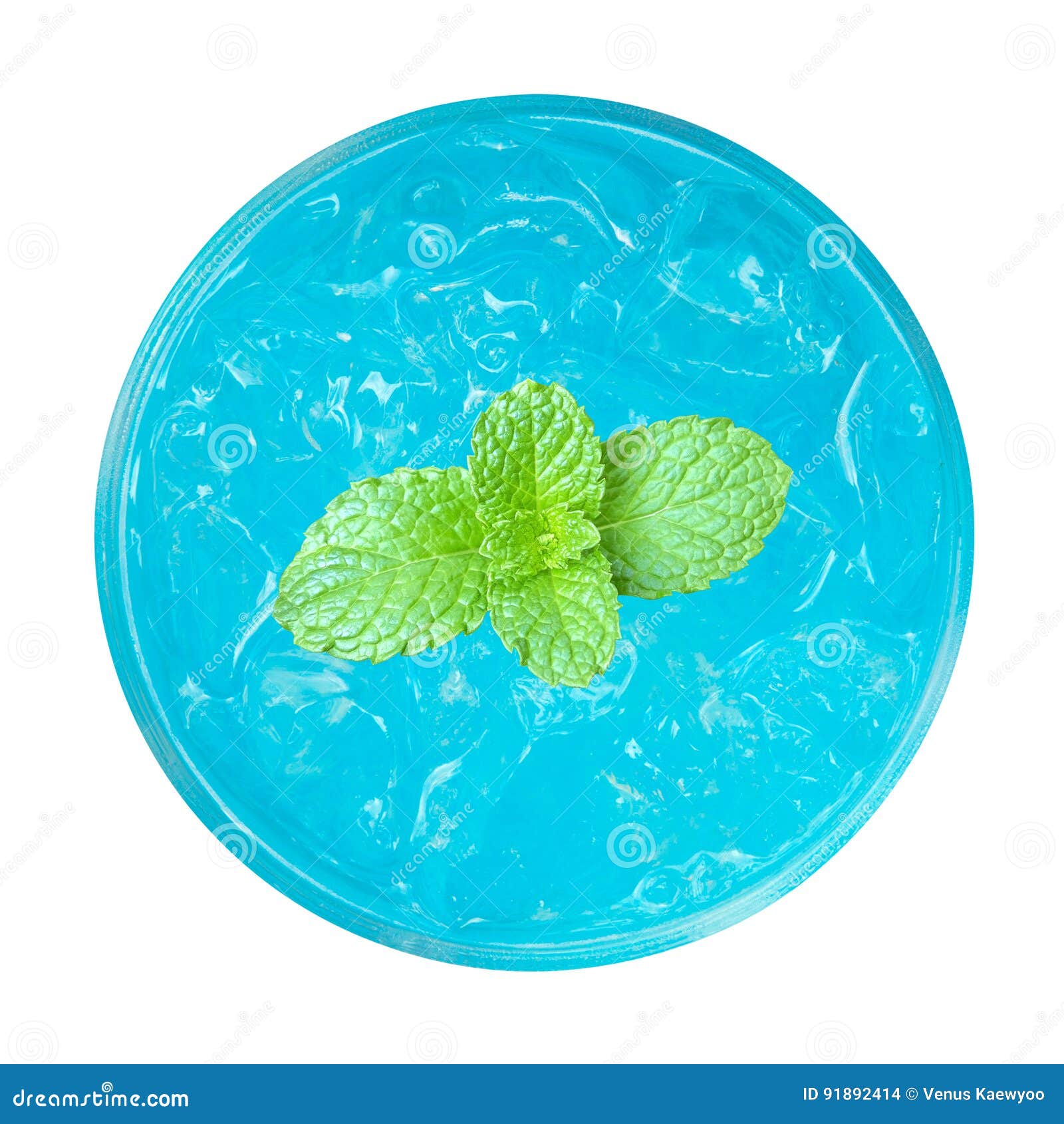 Blue Cocktail with Mint Top View Isolated on White Background, C Stock ...