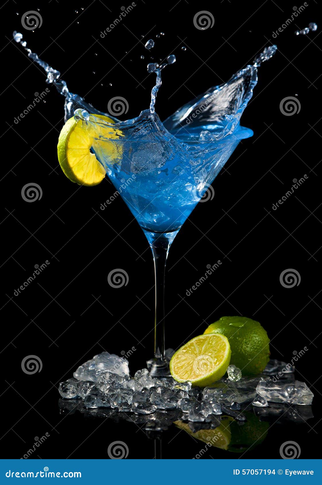Blue cocktail splash stock photo. Image of slice, lime - 57057194
