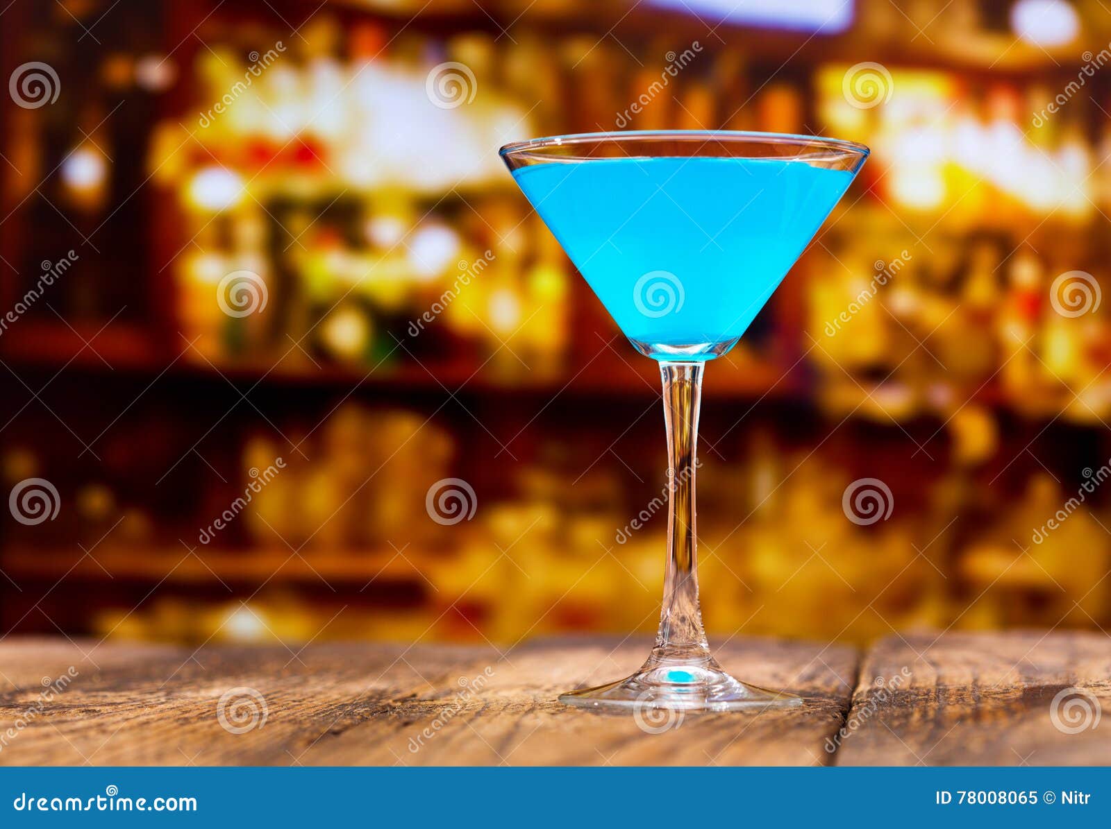 Blue Cocktail on Wooden Table Stock Image - Image of frozen ...