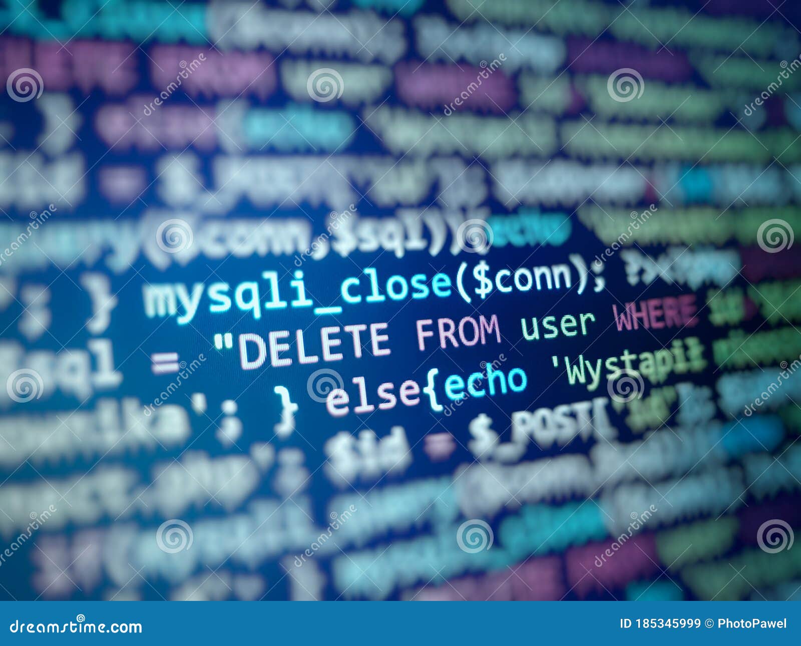 Blue Code Screen. Software Development Background. Coding Stock Image ...
