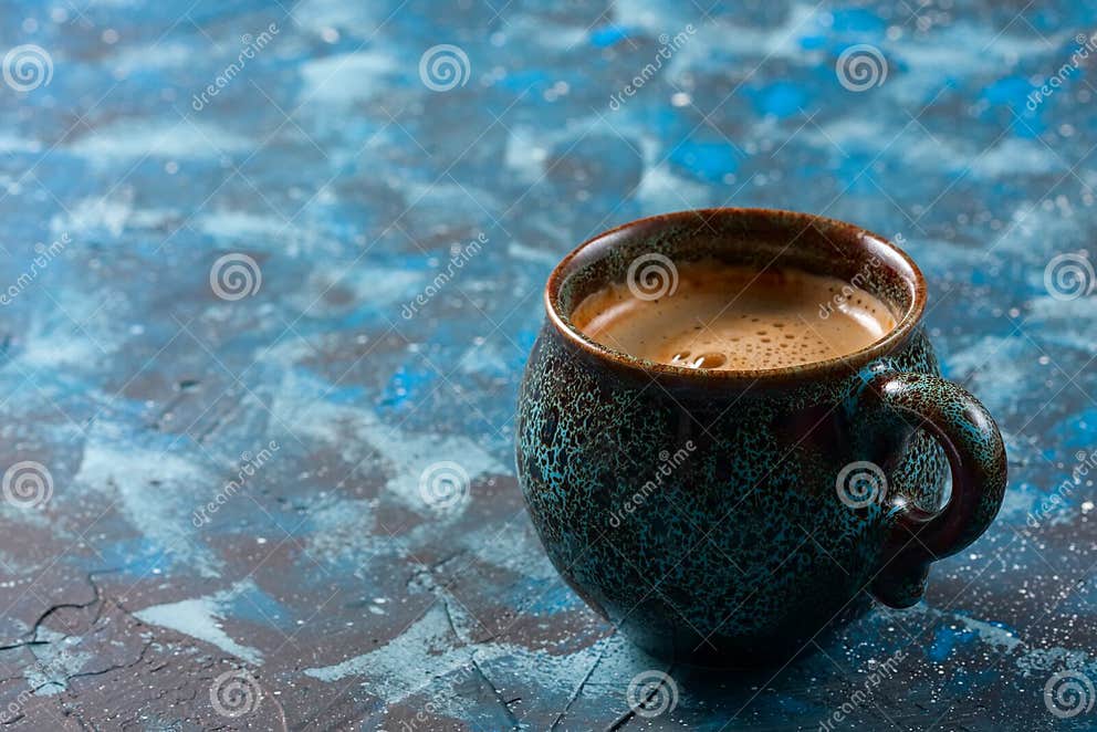 Blue Coffee Cup on Dark Blue Background Stock Photo - Image of copy ...