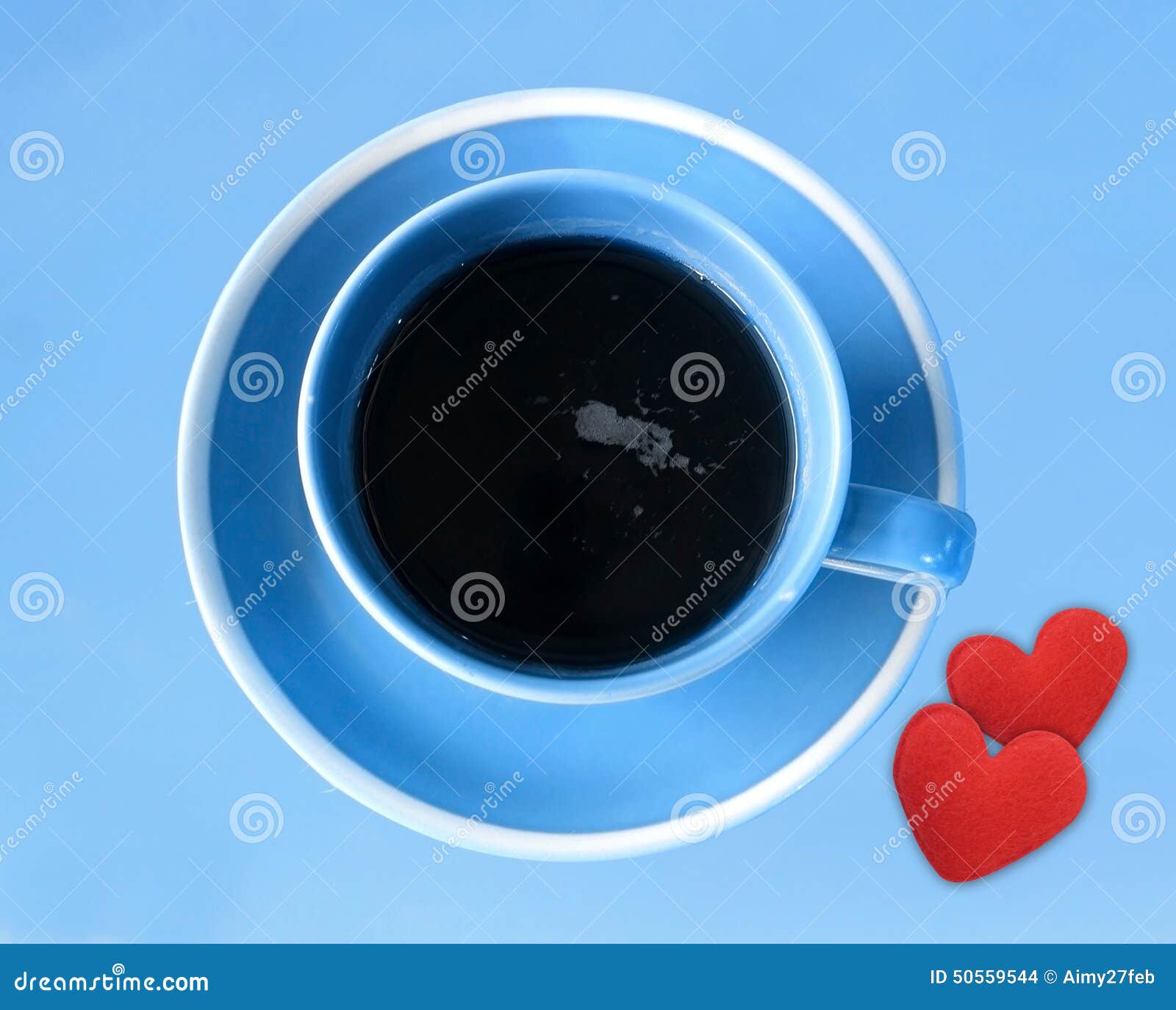 Blue Coffee Cup with Small Red Hearts (Love Concept) Stock Photo ...