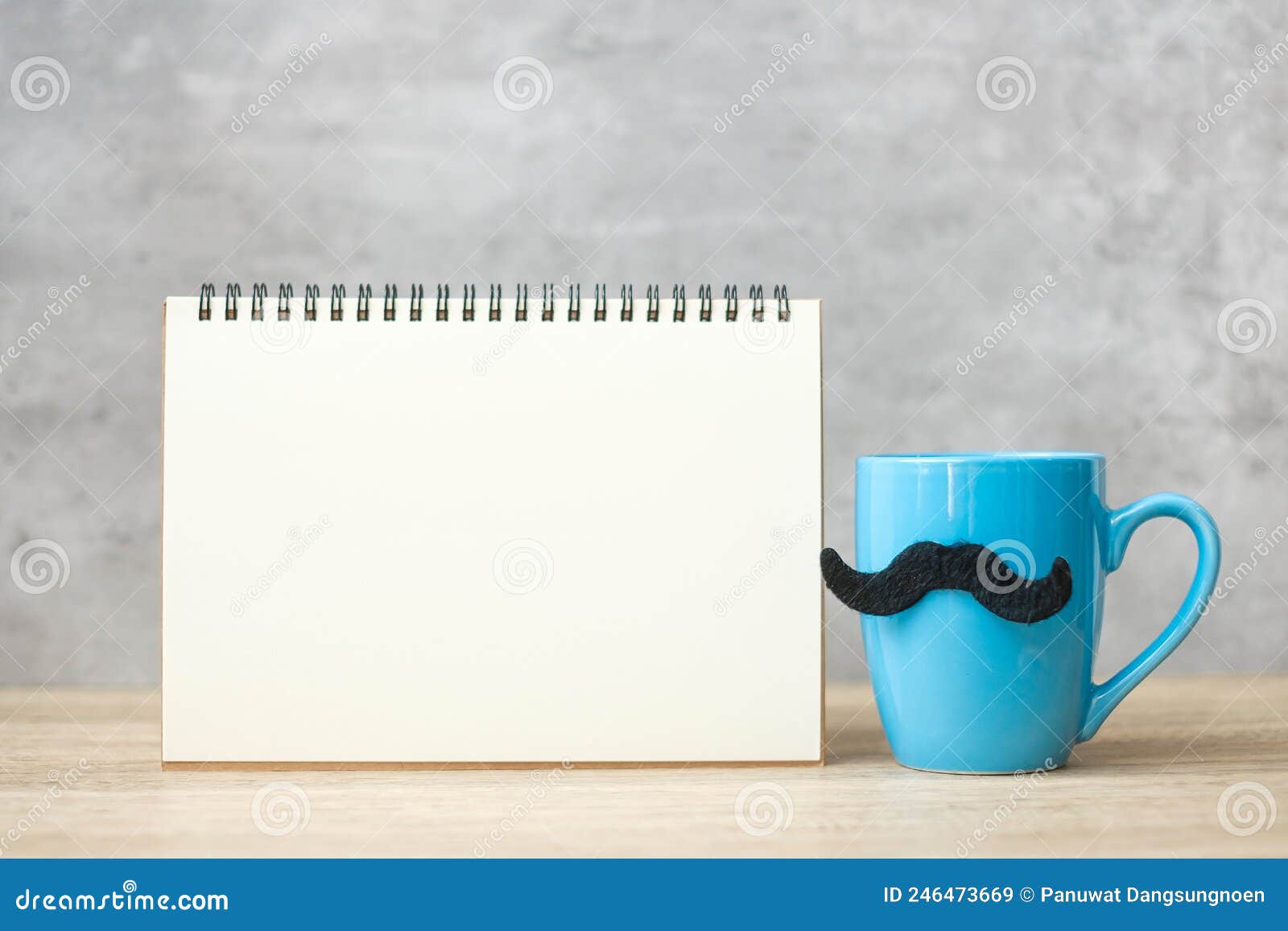 Blue Coffee Cup or Tea Mug with Black Mustache Decor and Empty Paper ...