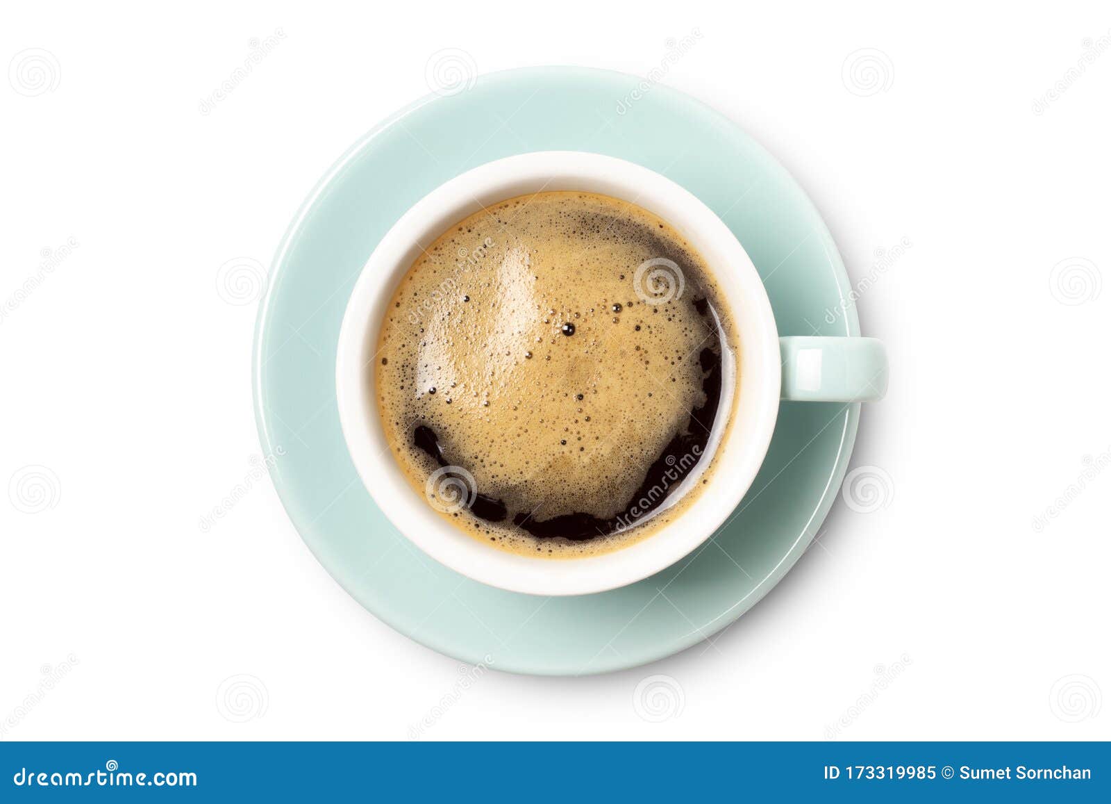 Blue Coffee Cup Top View Closeup Isolated on White Background Stock ...