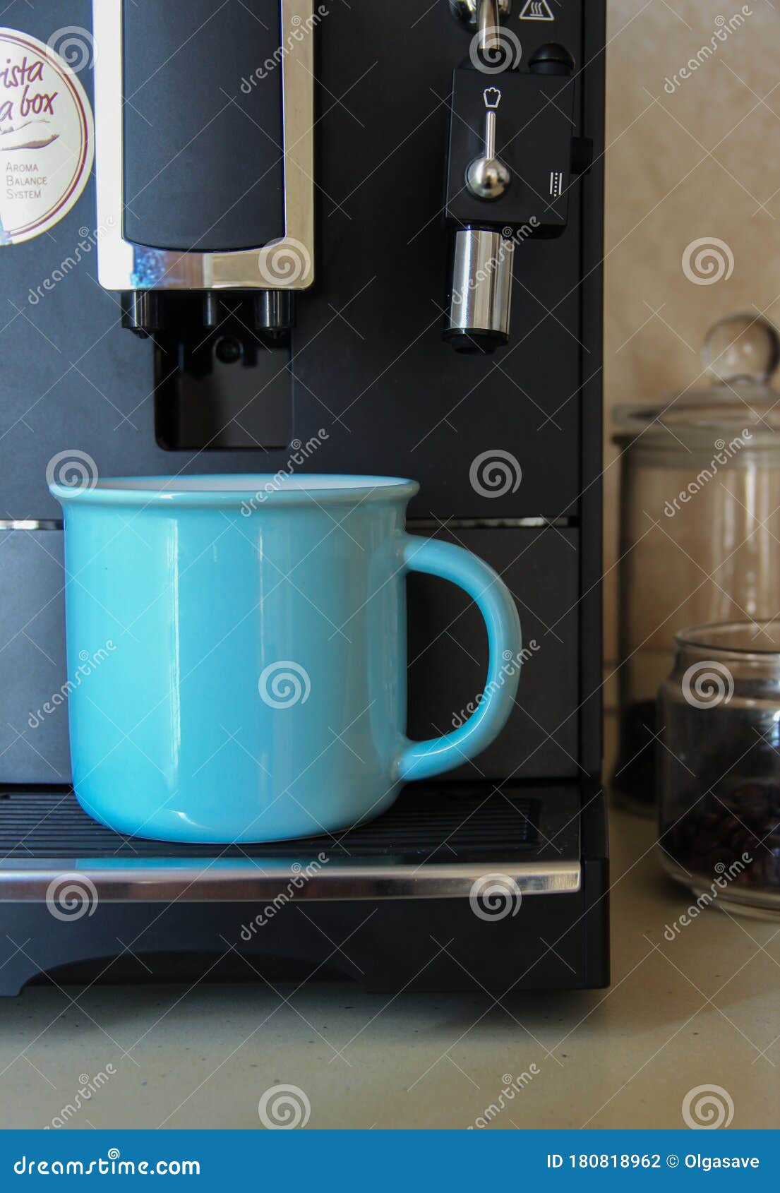 Blue Coffee Mug and Coffee Machine Standing in the Kitchen ...