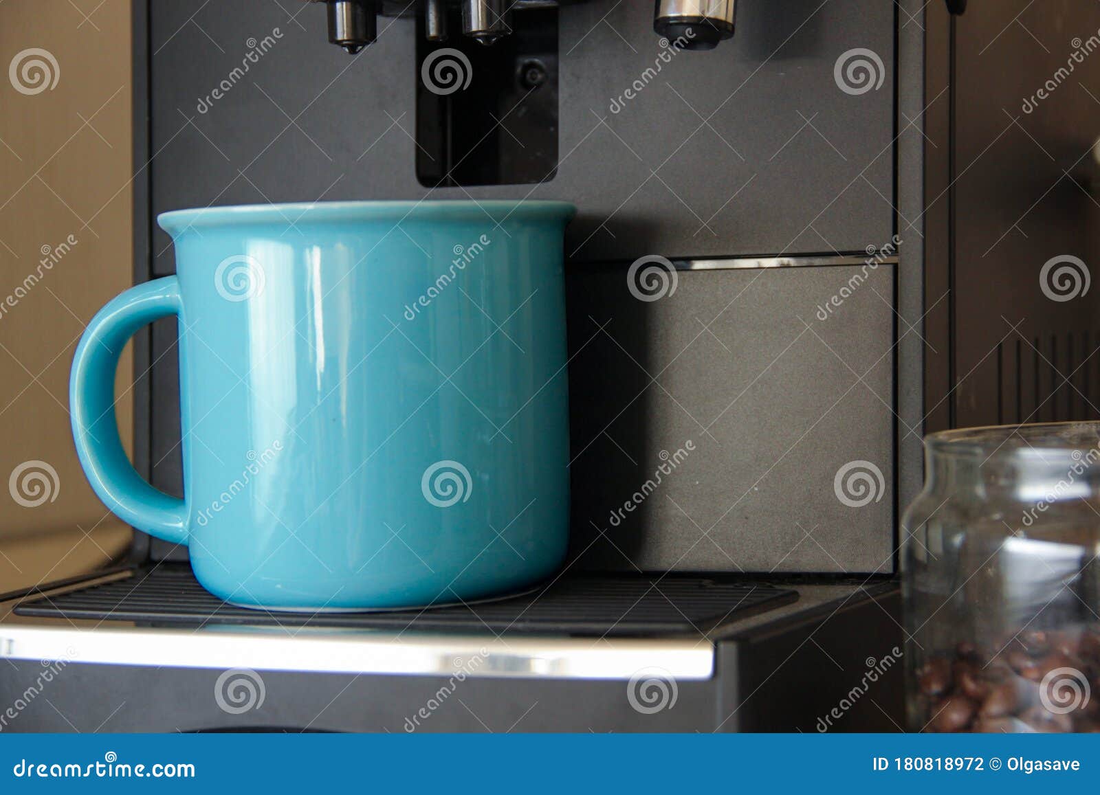Blue Coffee Mug and Coffee Machine Standing in the Kitchen ...