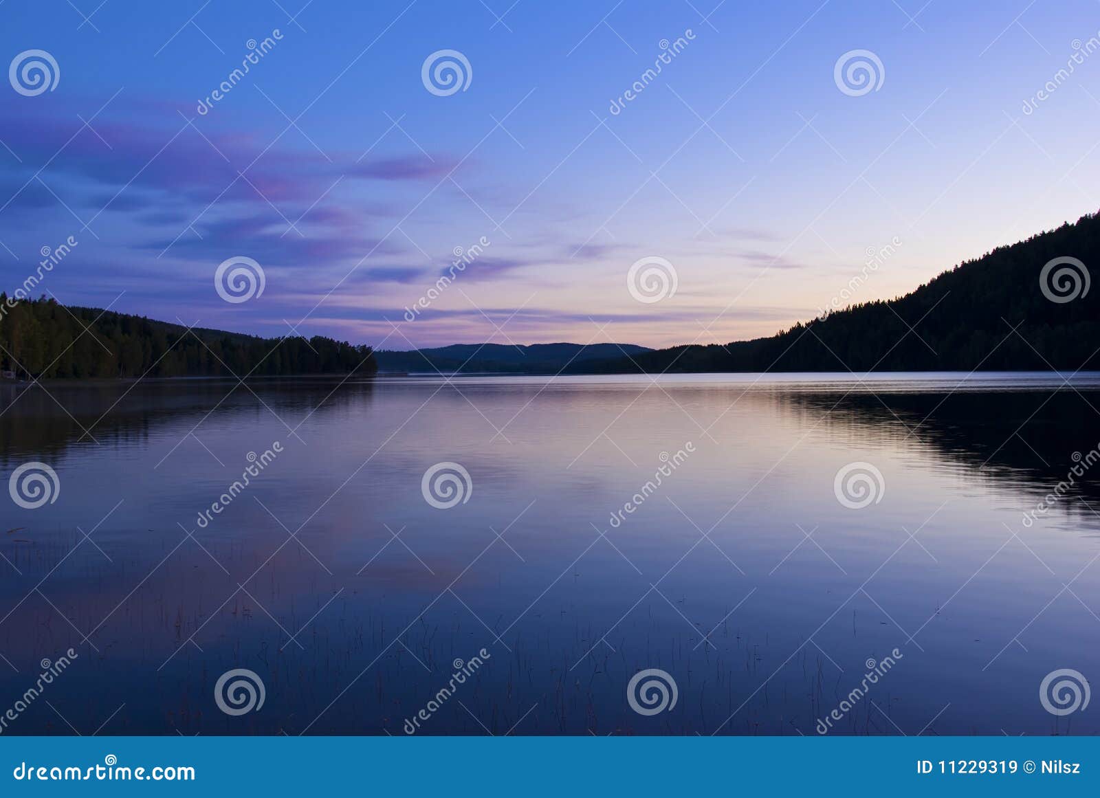 Blue Cold Sunrise Over Lake in Sweden Stock Image - Image of reflection ...