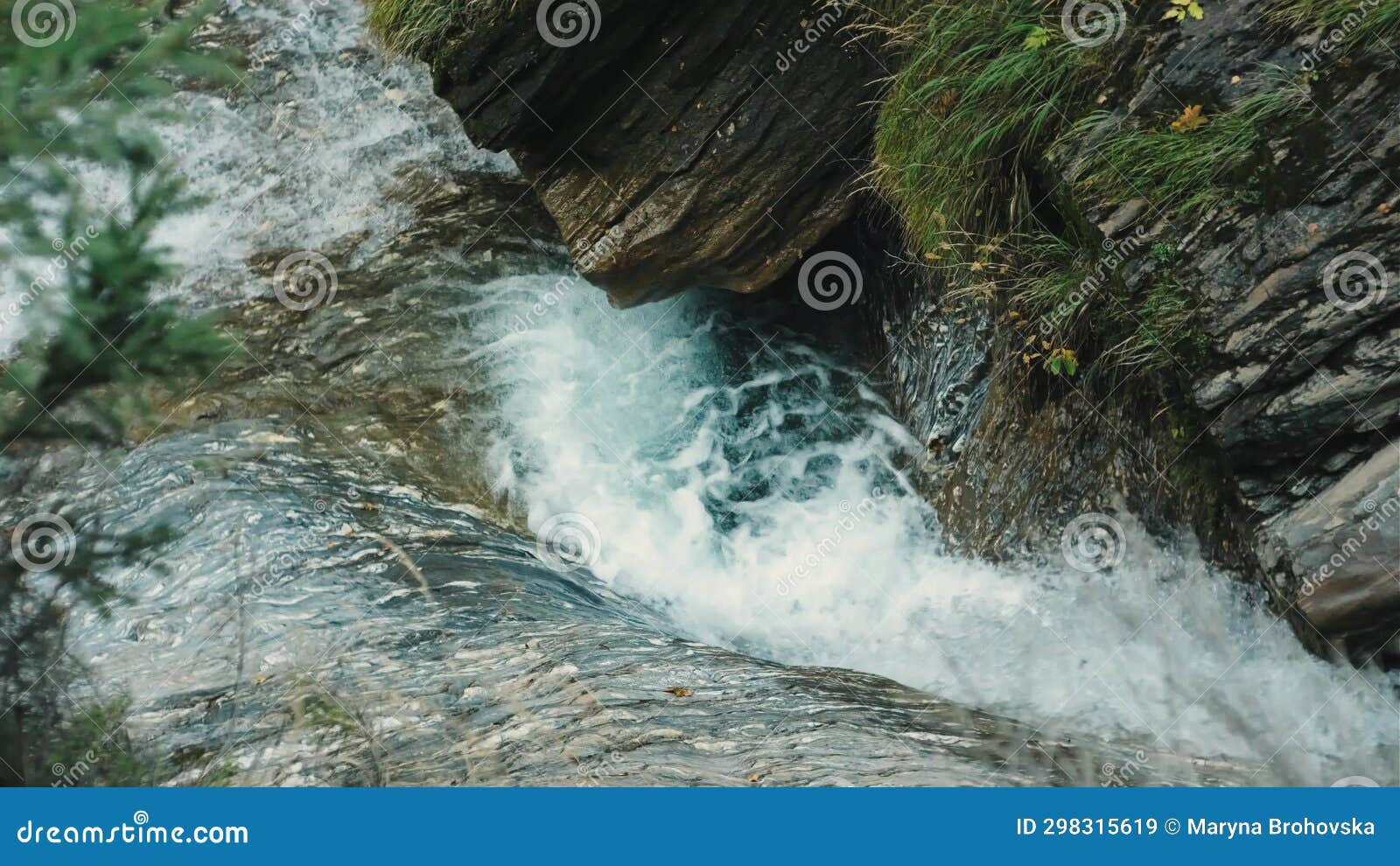 Blue Cold Water of Mountain River in the Alps, Dolomites Waterfall ...
