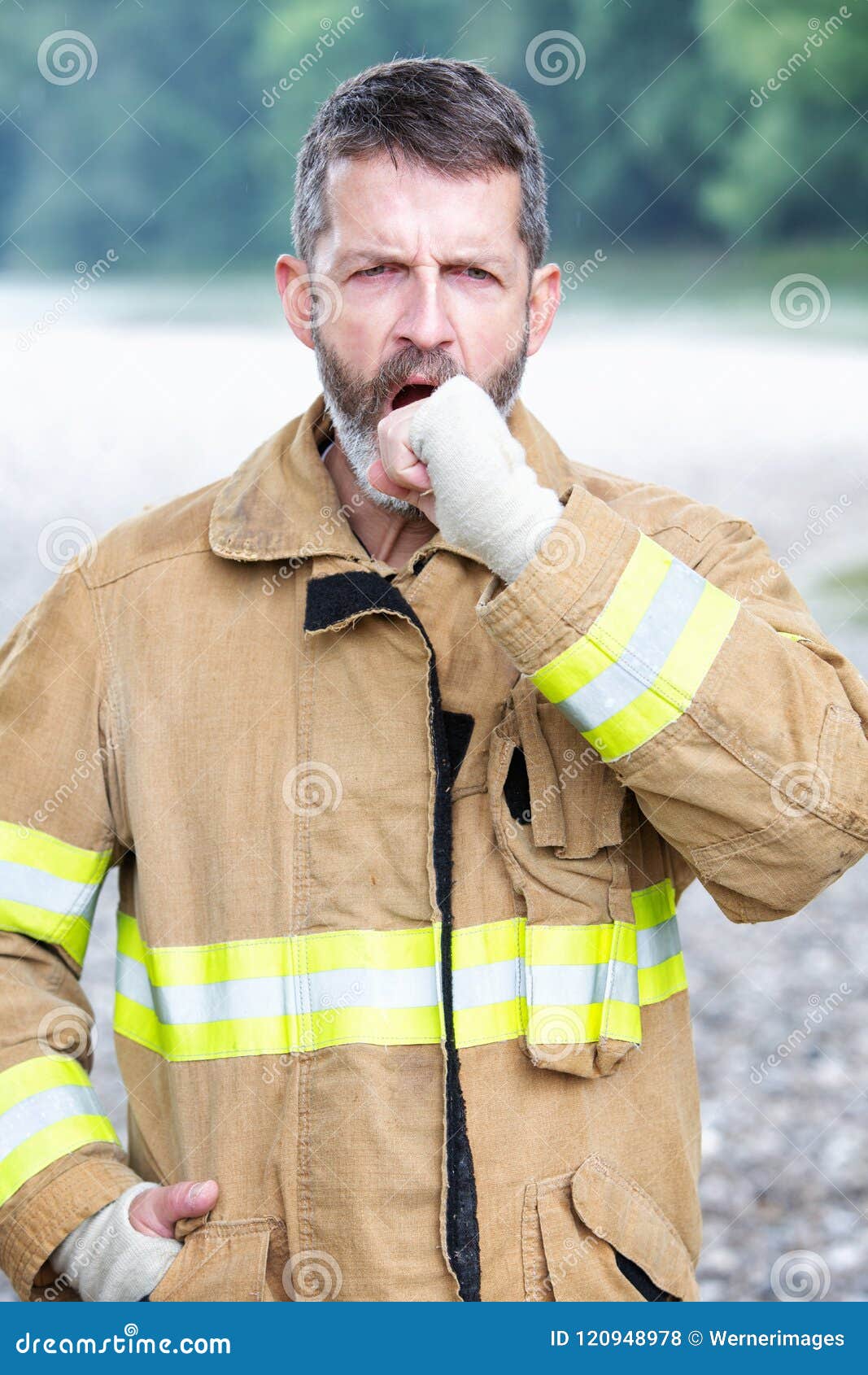 Blue Collar Man in Work Wear Yawning Stock Photo - Image of american ...