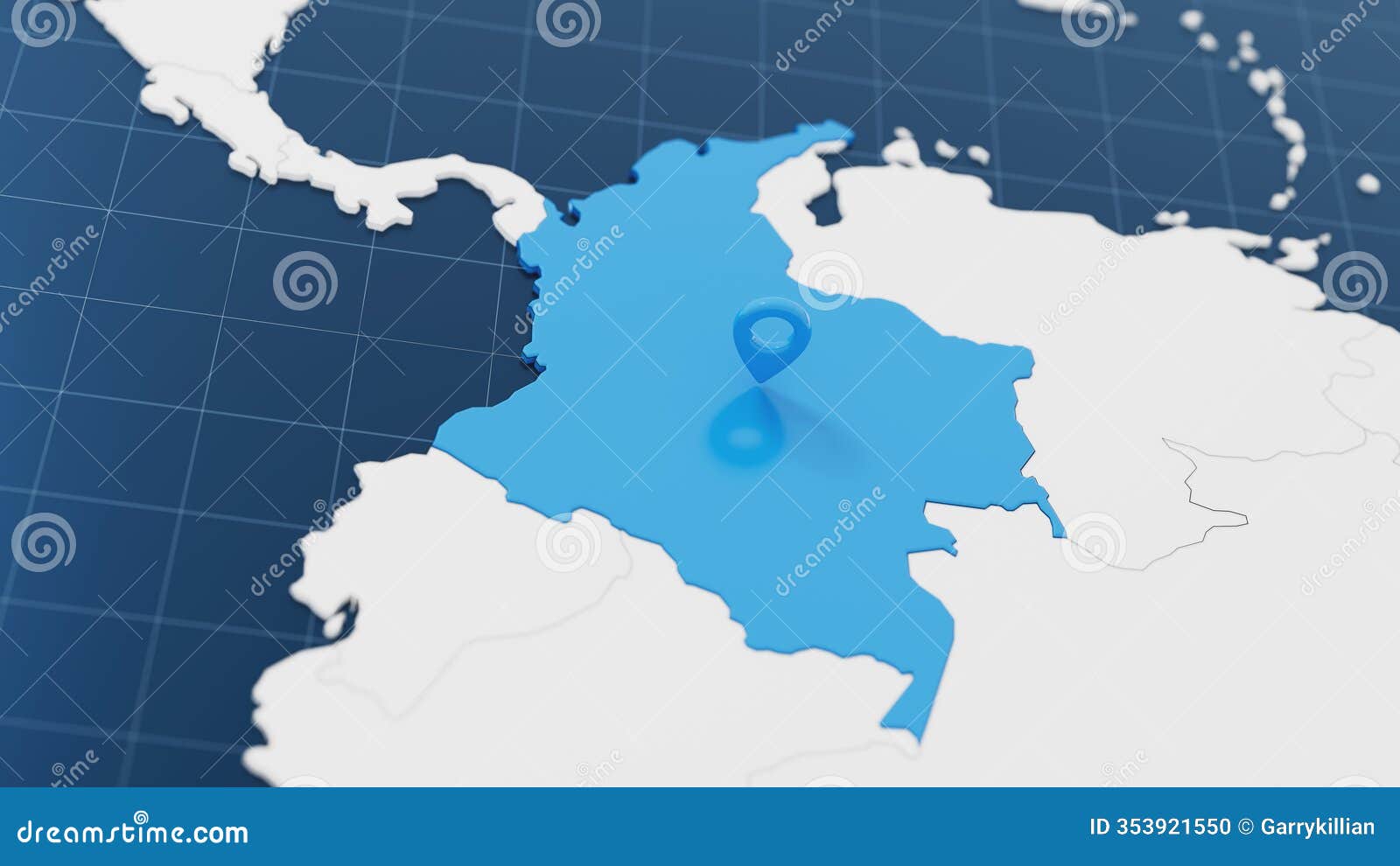 Blue Colombia 3d Map With Pointer Pin Surrounded With Other Countries ...