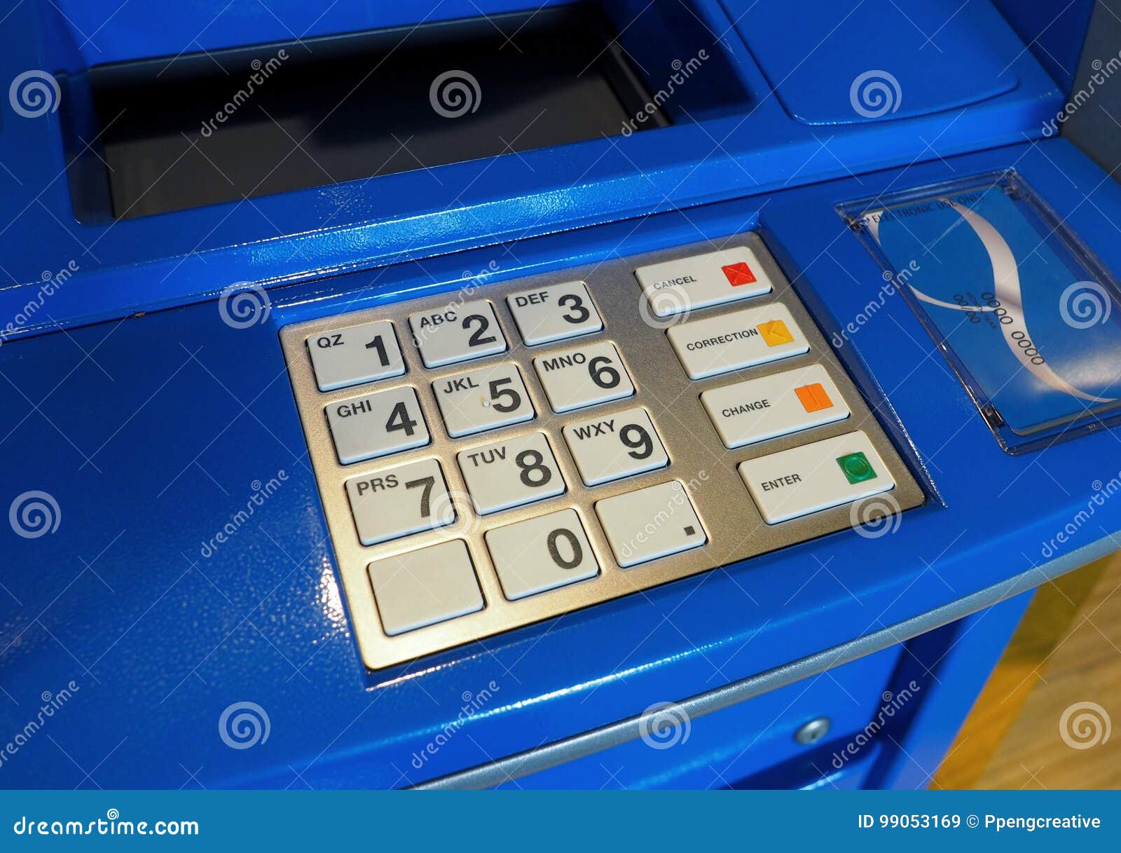 Blue Color ATM Machine and White Button Keypad. Stock Image - Image of ...