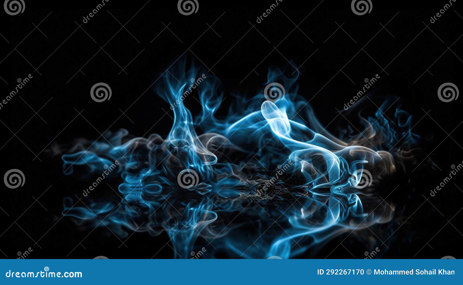 Blue Color Burning Flame or Fire on the Surface Selective Focus Dark ...