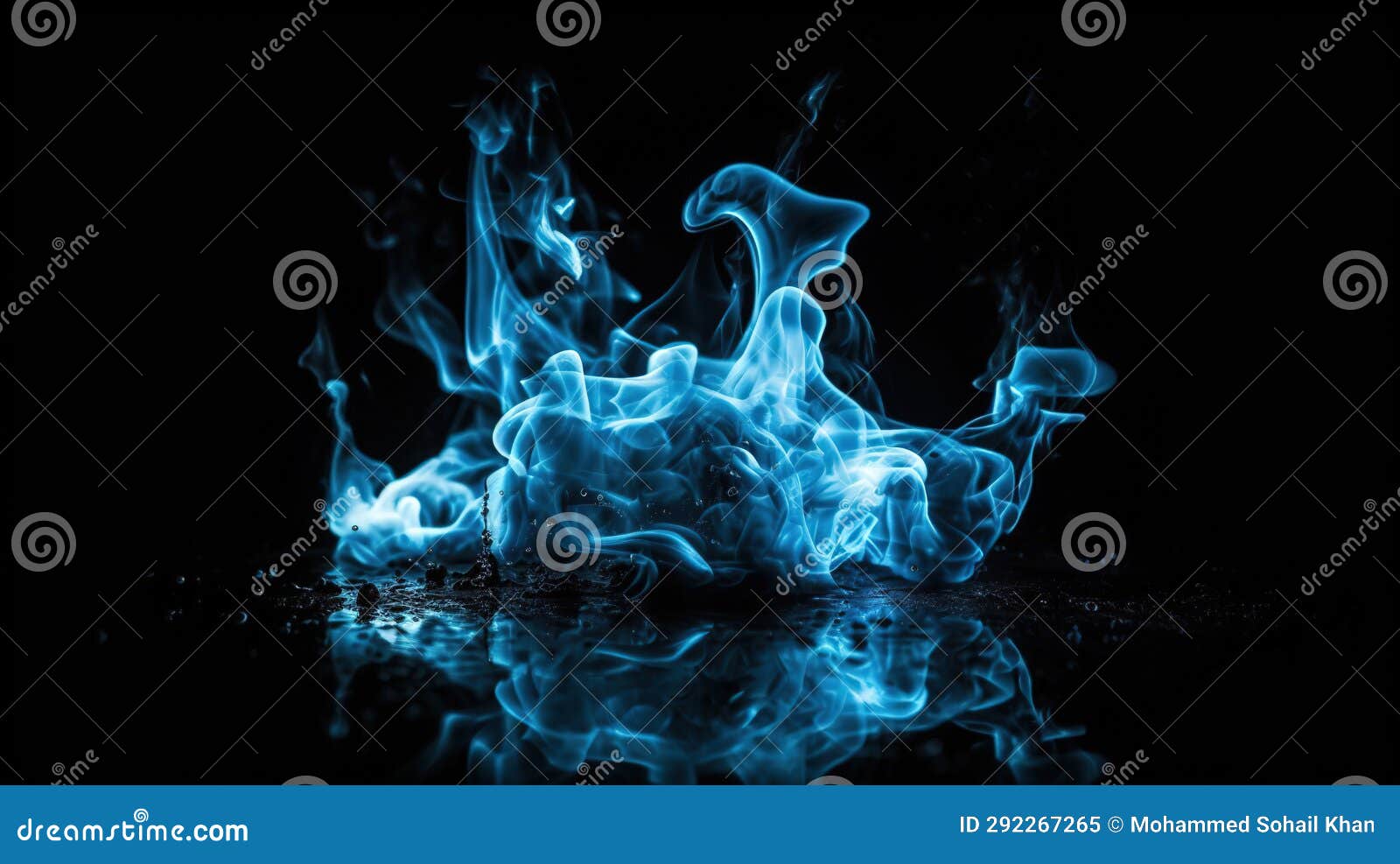 Blue Color Burning Flame or Fire on the Surface Selective Focus Dark ...