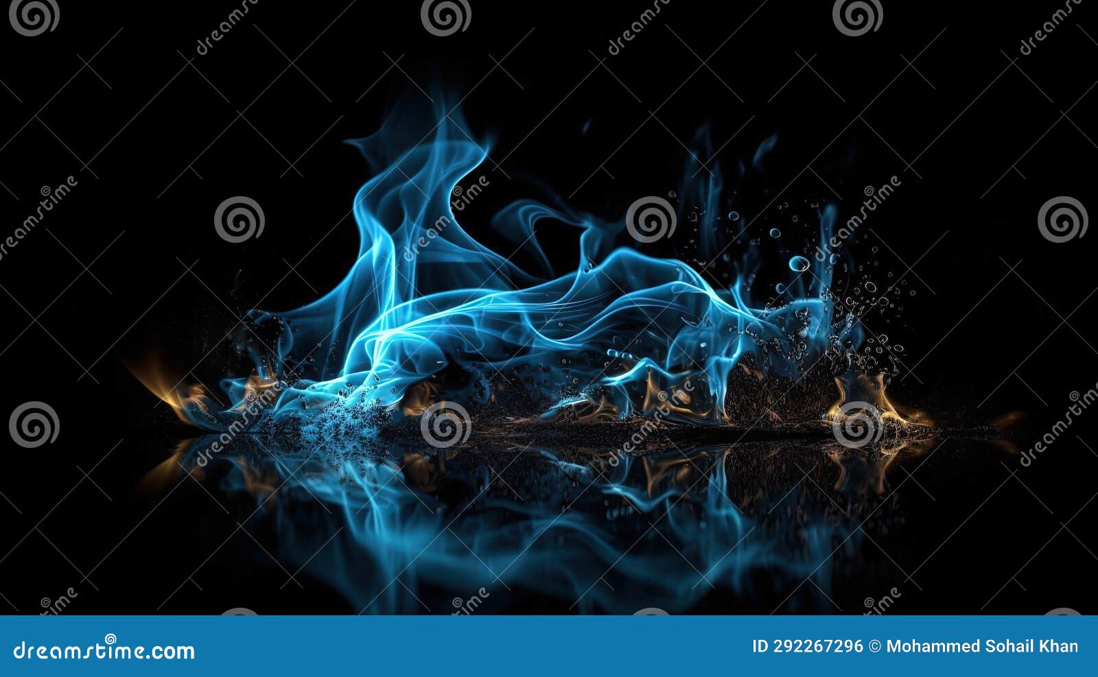 Blue Color Burning Flame or Fire on the Surface Selective Focus Dark ...
