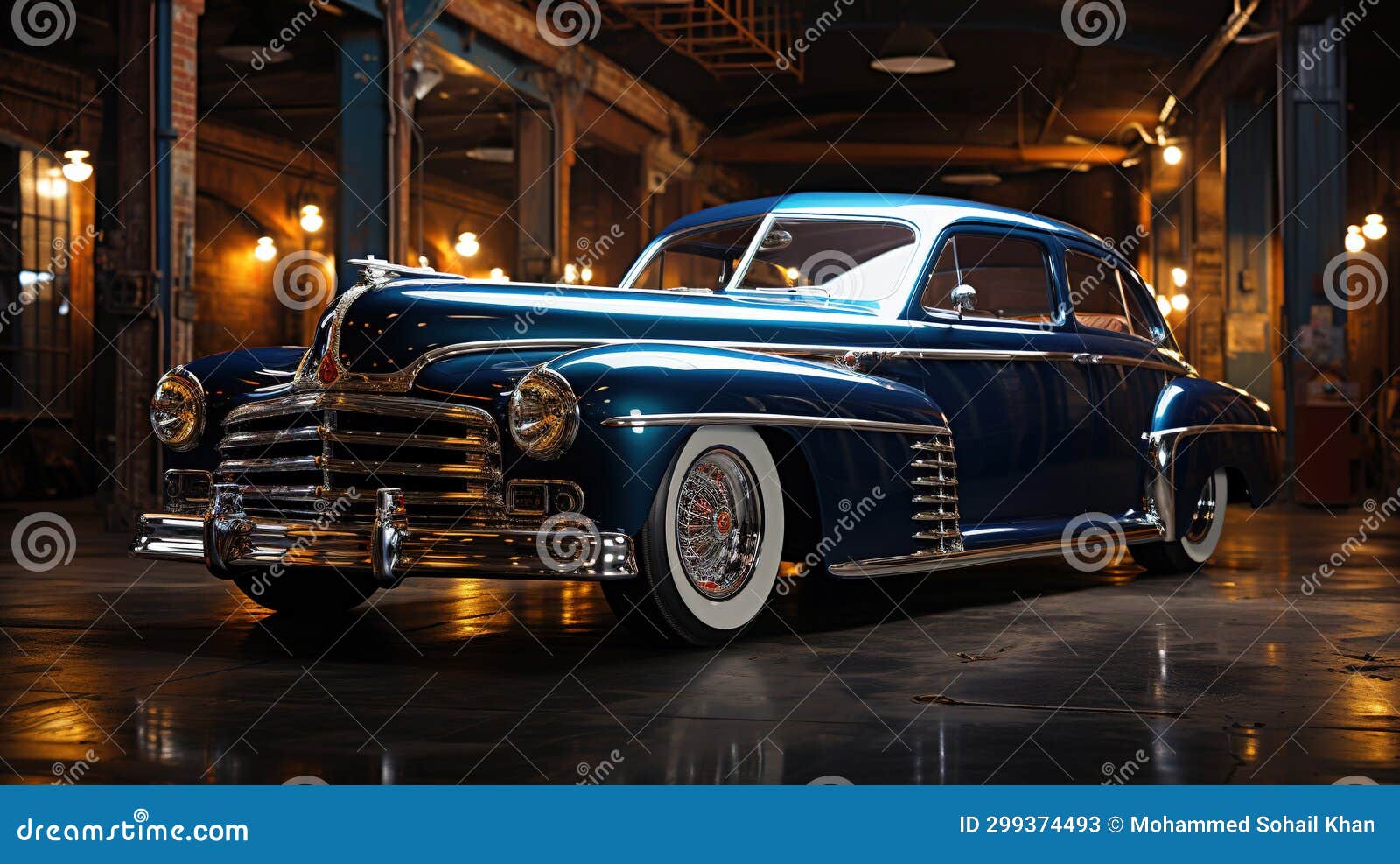 A Blue Color Car Parked Outside a Garage Blurry Background Stock Image ...