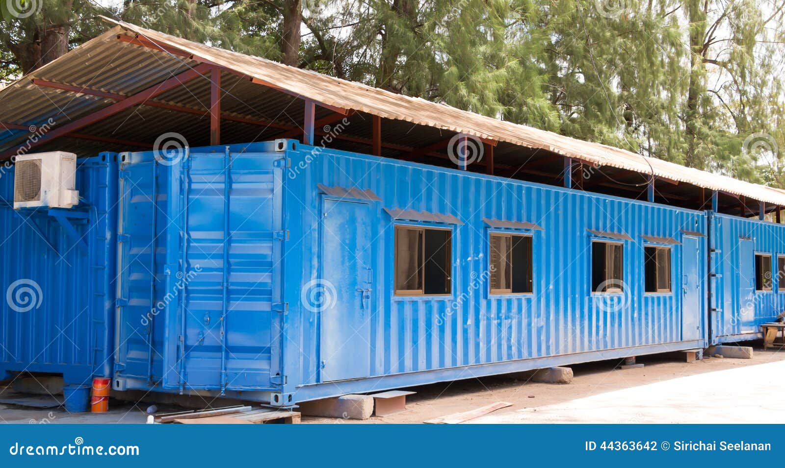 Blue Color Container Office Site Stock Photo - Image of industry ...