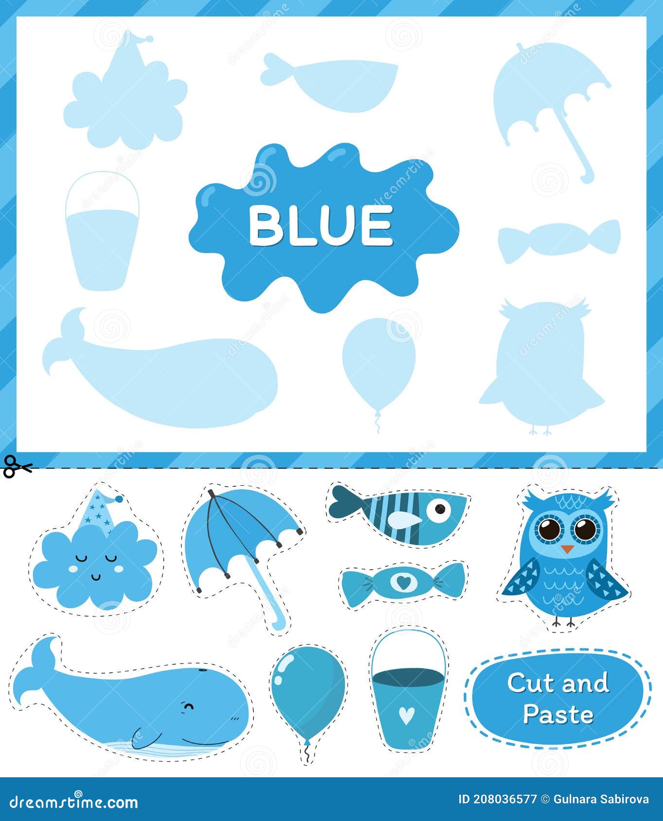 Blue Color. Cut the Elements and Match Them with the Right Shadows ...