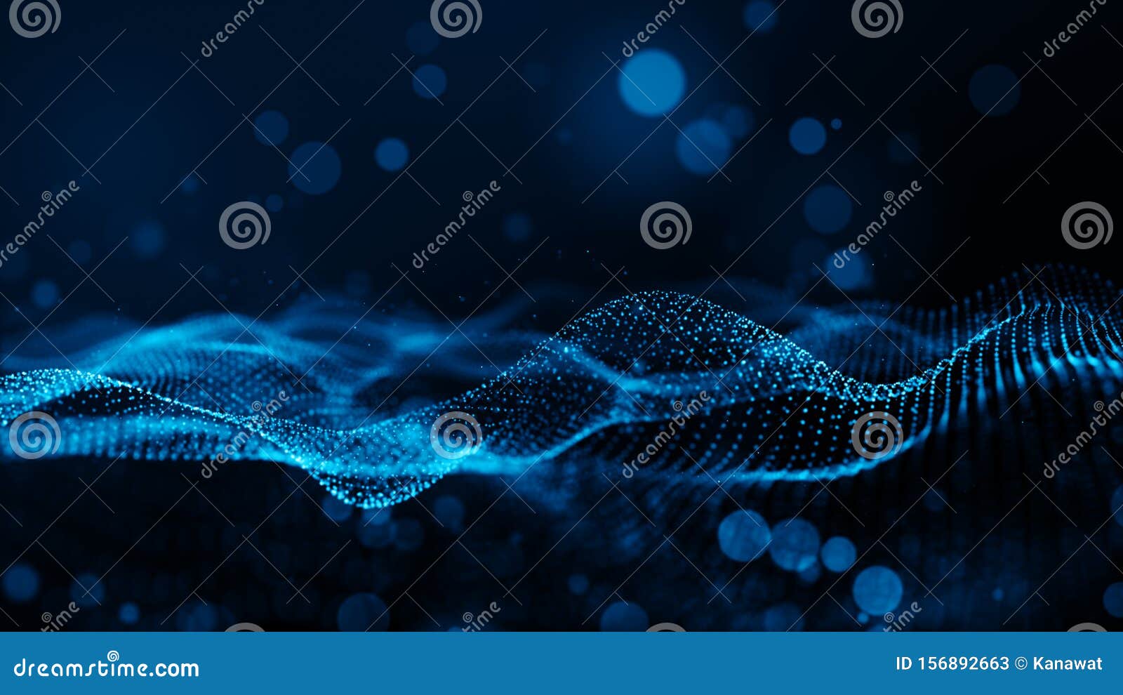 Blue Color Digital Particles Wave Flow Cyberspace Abstract Technology ...