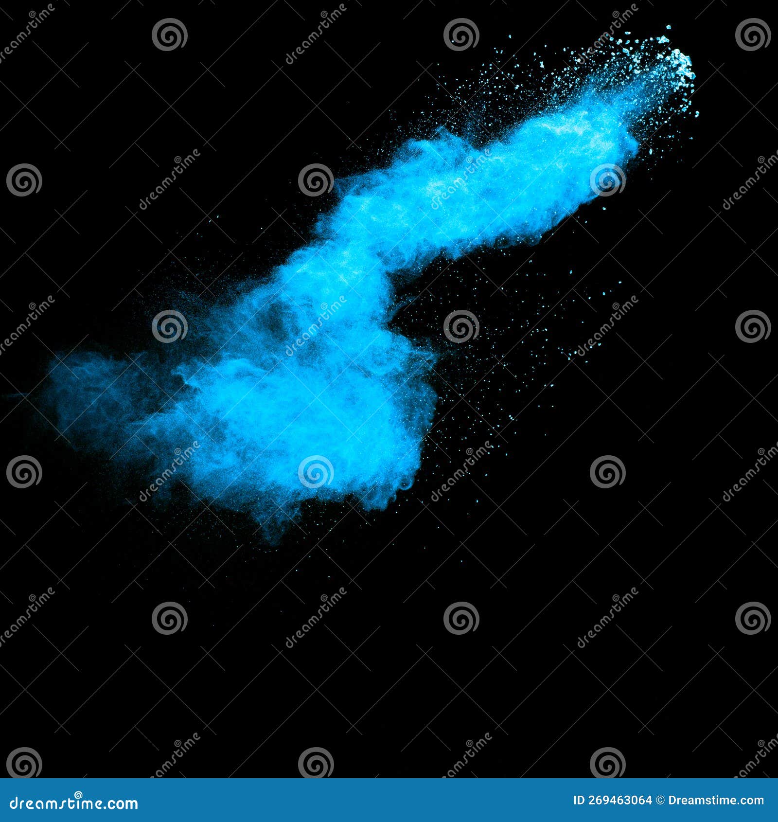 Blue Color Dust Particles Explosion Cloud on Black Background.Color ...