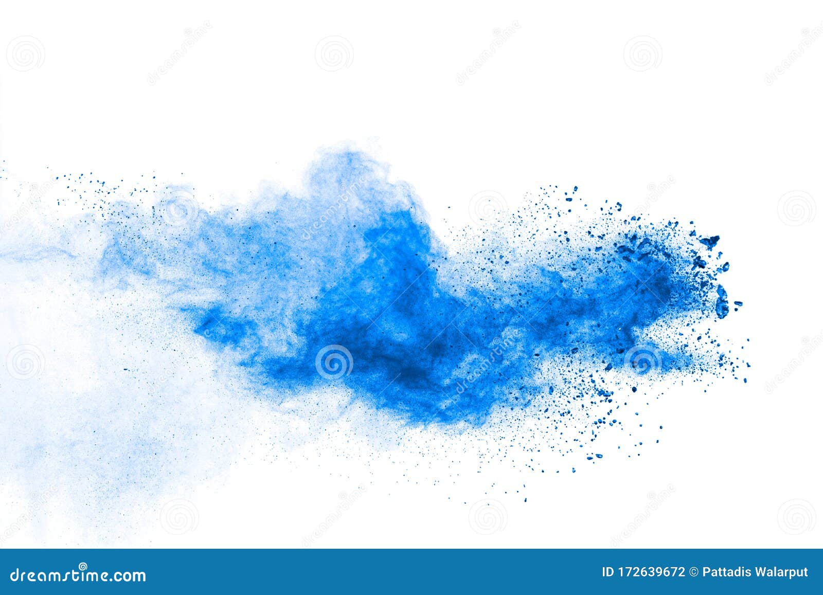Blue Color Dust Particles Explosion Cloud On White Background.Color ...
