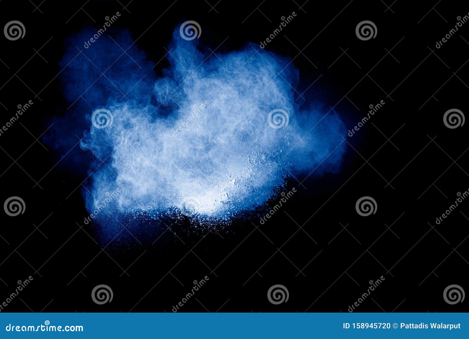 Blue Color Dust Particles Splash on Black Background.Color Powder ...