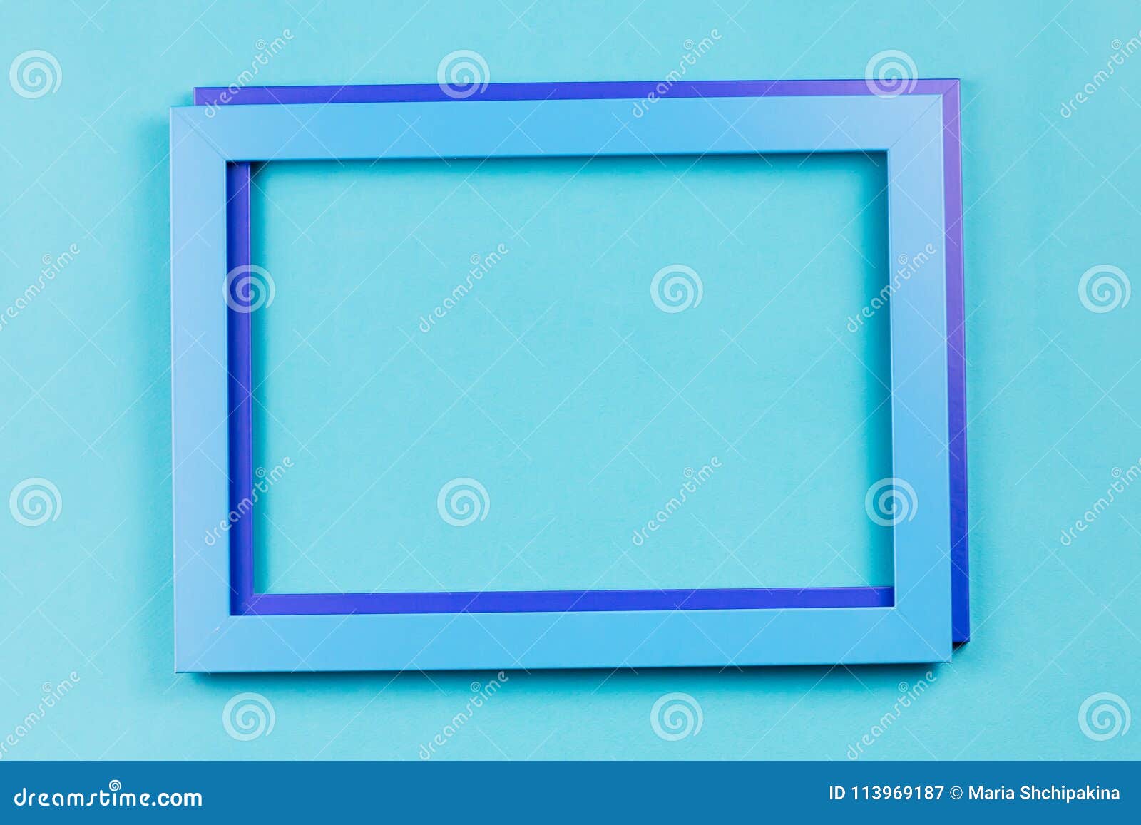 Blue Color Frame on Bright Blue Background. Stock Image - Image of ...