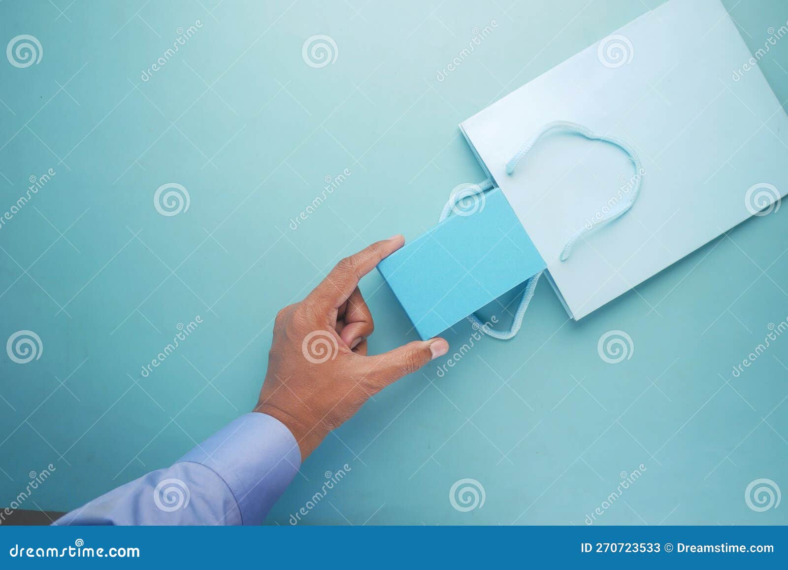 Blue Color Gift Box in a Shopping Bag Stock Image - Image of holiday ...