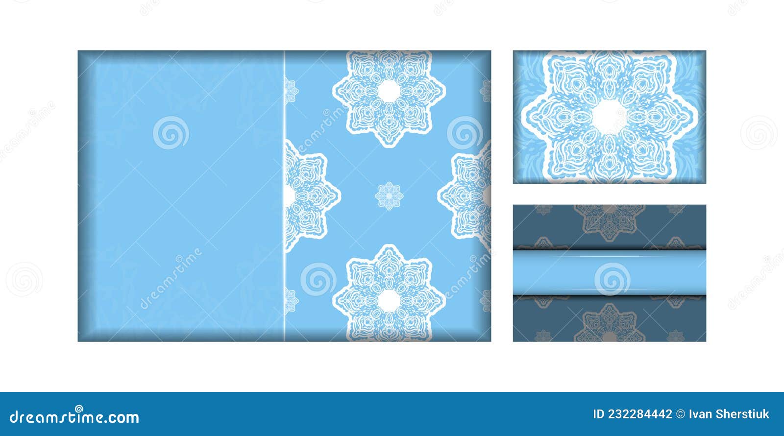 Blue Color Greeting Card Template with Vintage White Pattern for Your ...