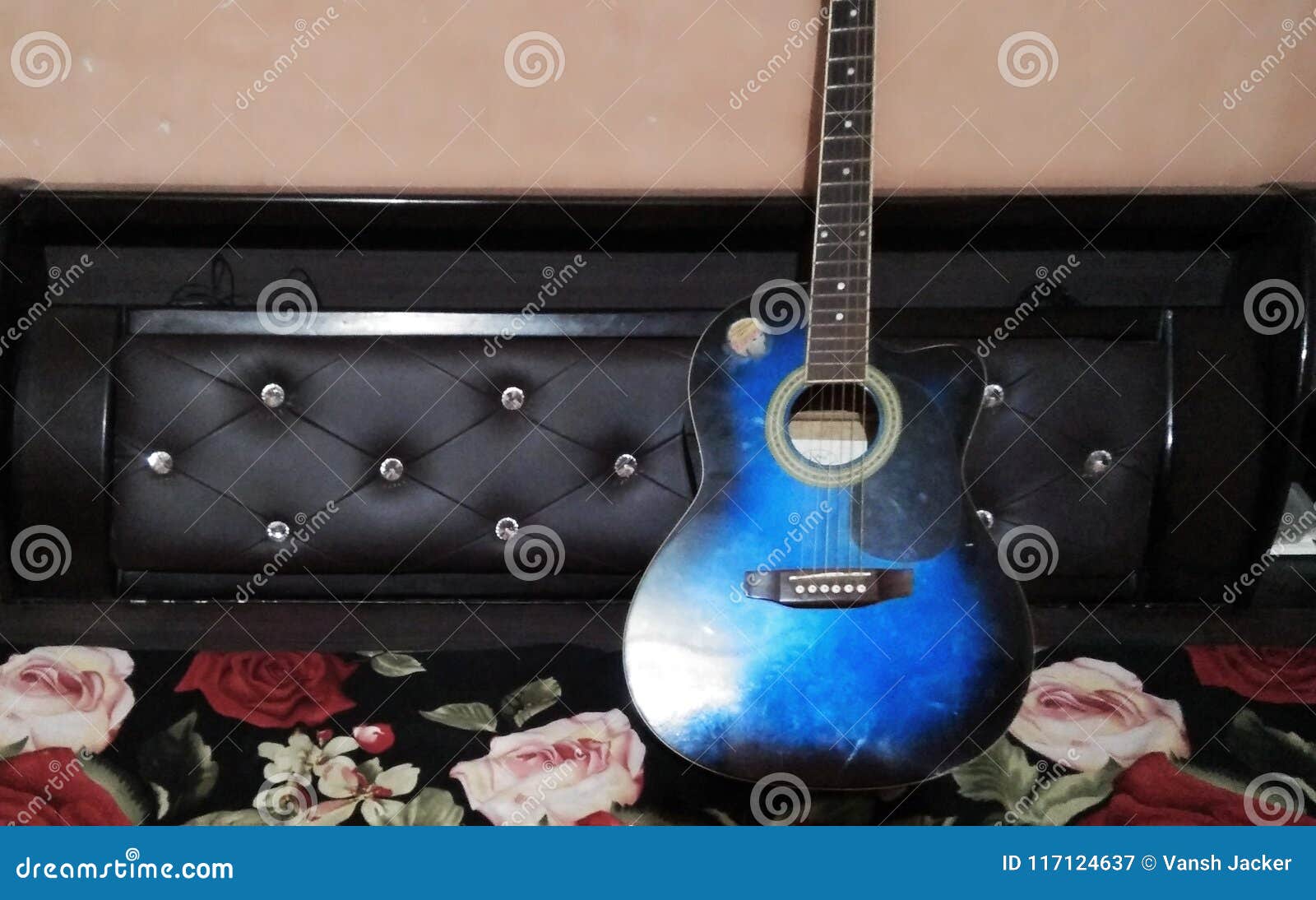 The Blue Color Guitar stock image. Image of color, guitar - 117124637